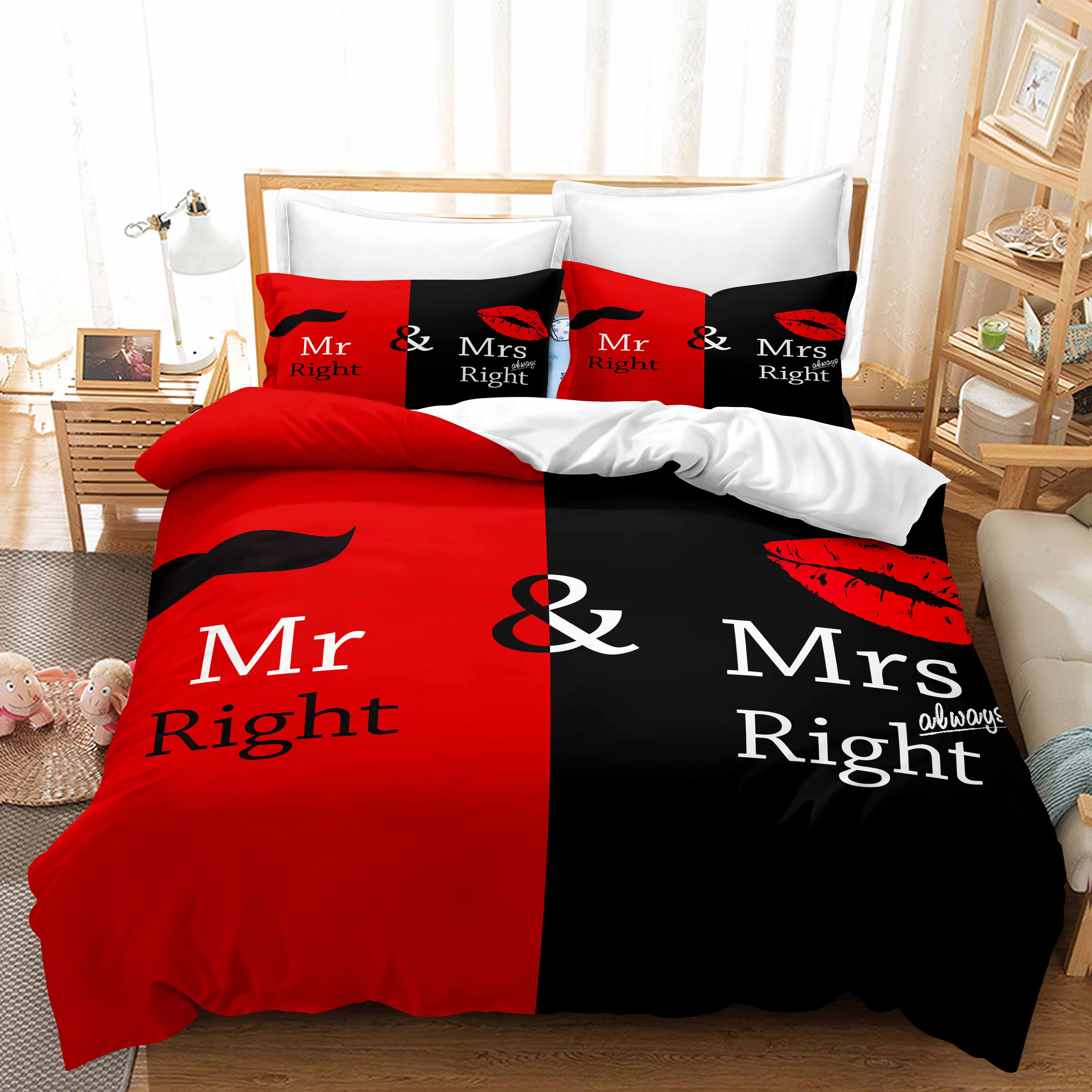 LZHDF 3D Couple Bedding Set Romantic Love King Queen Bed Duvet Cover ...