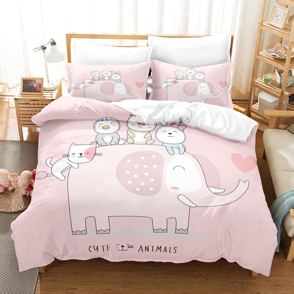 LZHDF 3D Pink Cartoon Elephant Down Duvet Cover Pillowcases 2/3pcs Girl ...