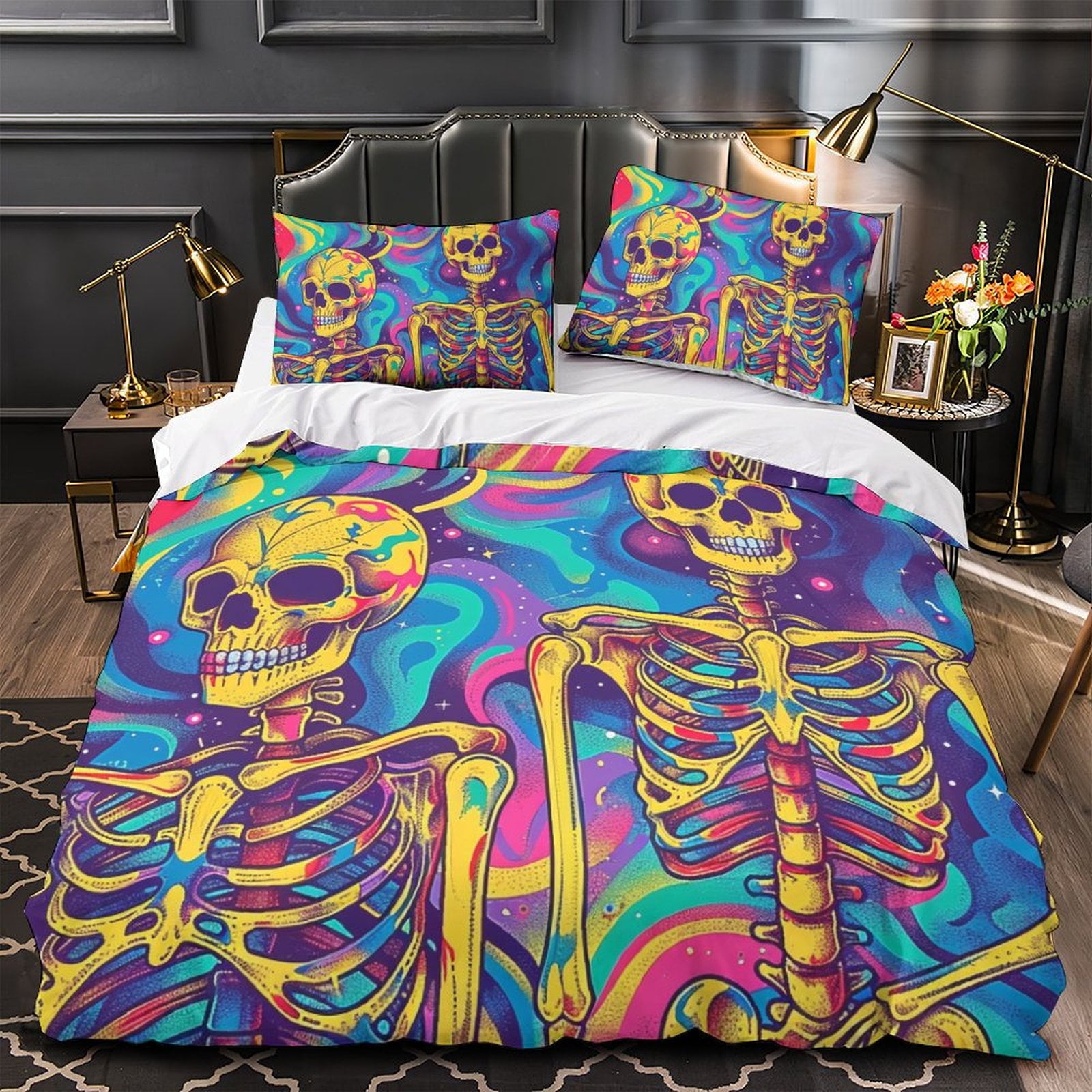 LZHDF 3D Printed Color Skeleton Bedding Set Horror Halloween Down Duvet ...