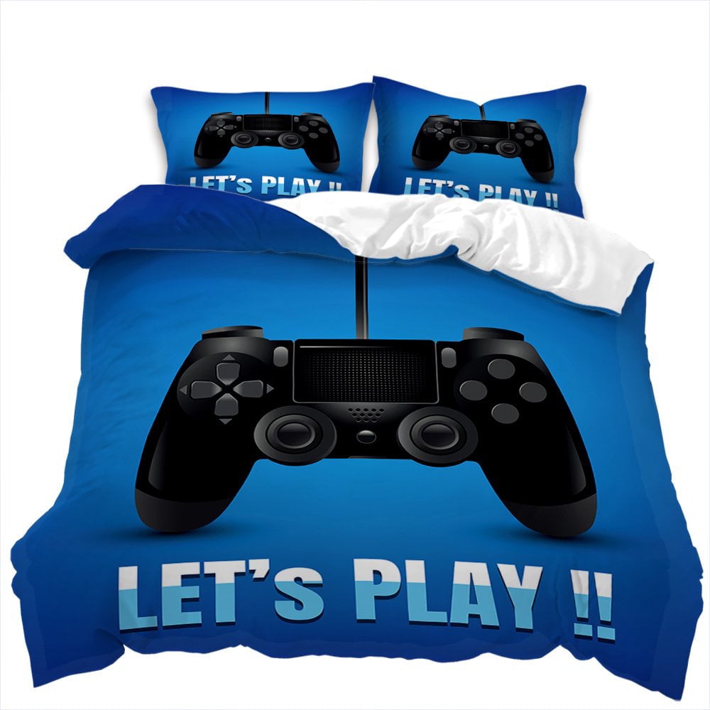 LZHDF Blue Background Game Controller Bedding Set for Teenagers with ...