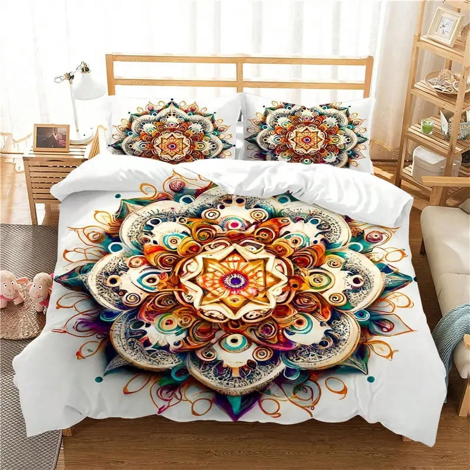 LZHDF Bohemian Mandala Pattern Bedding Set for Adult and Youth Duvet Covers and Pillowcases 2/3 ...