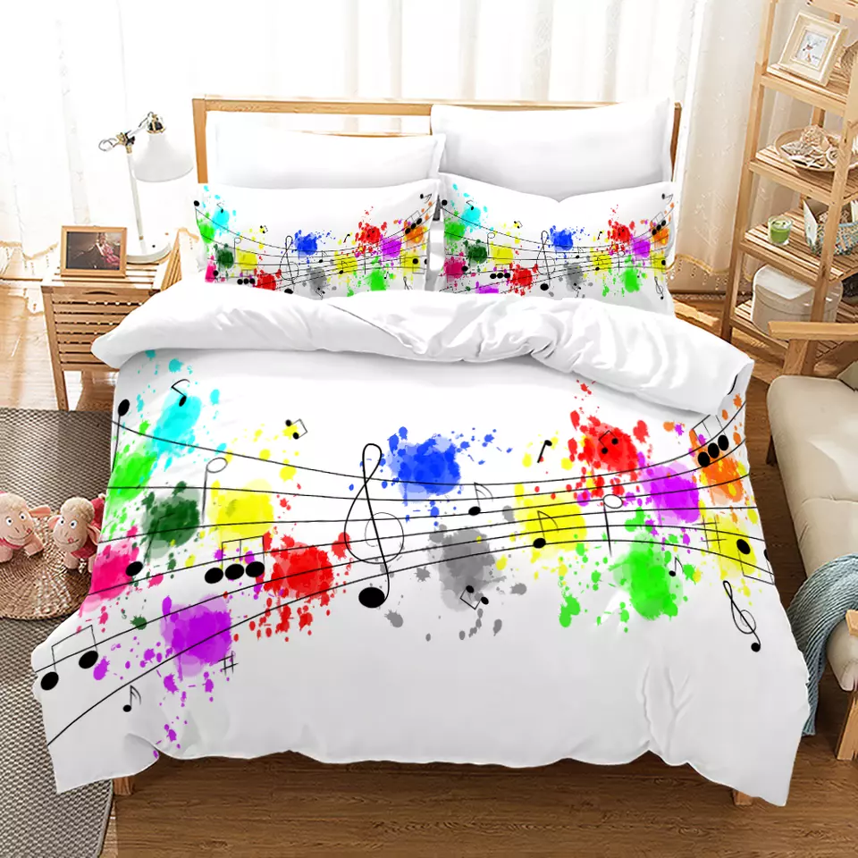 LZHDF Colourful Notes Music Bedding Set Tape Sound Waves Music Duvet ...