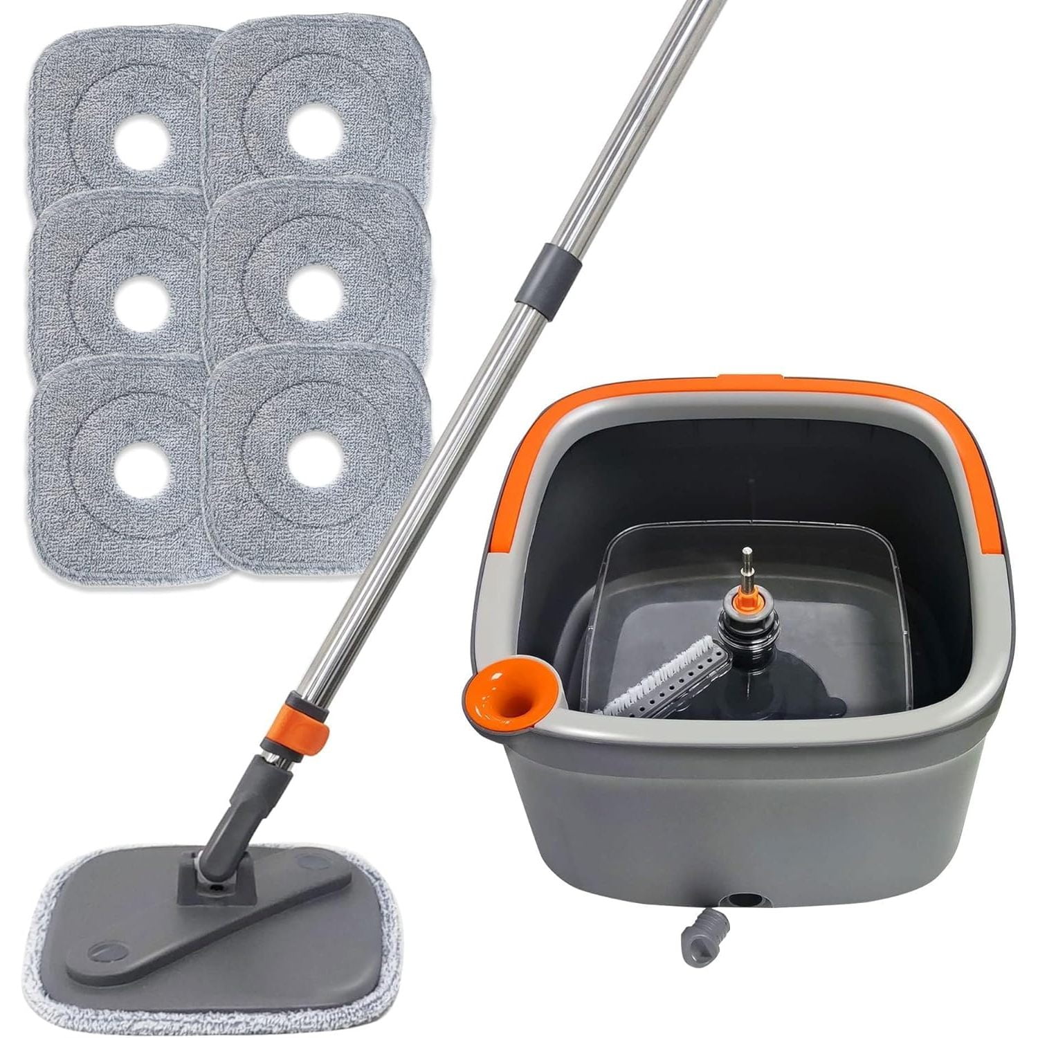 LZHF Spin Mop and Bucket Set with 6 Replaceable Microfiber Mop Pads ...