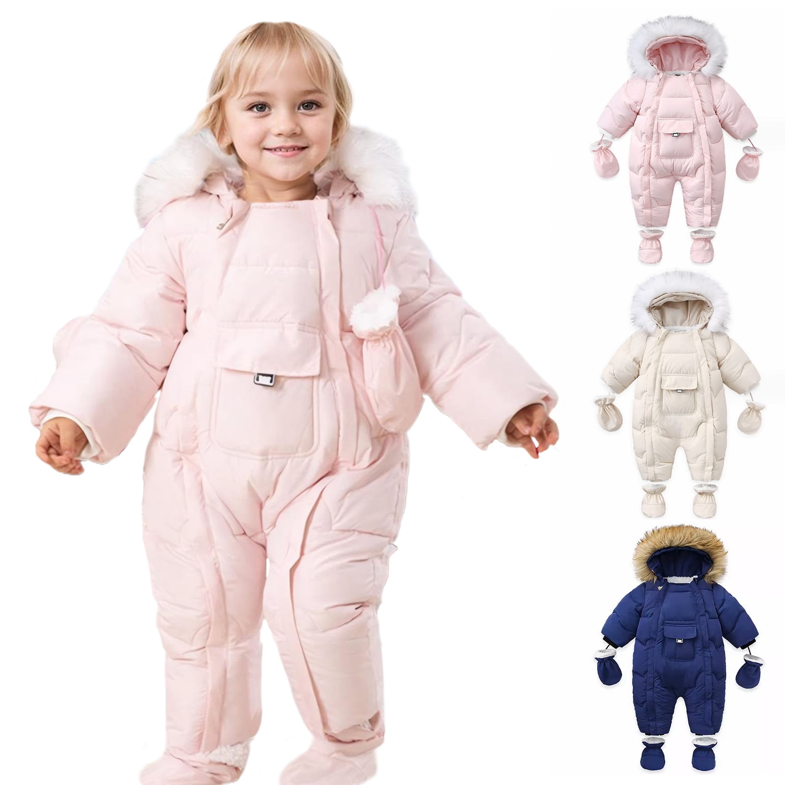 LZHGirlshop Baby Girl Winter Snowsuit Toddler Solid Color Zipper Jacket ...