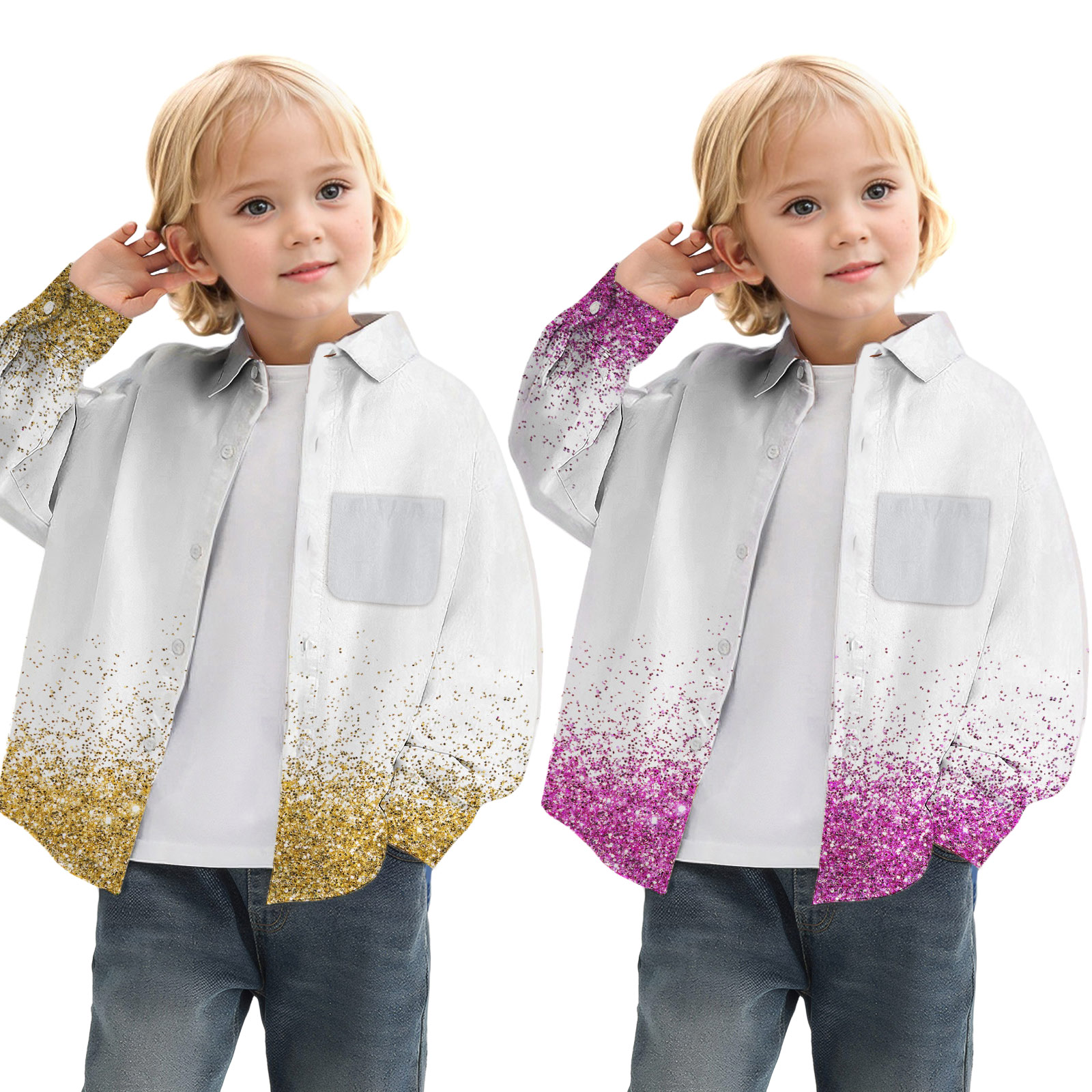 LZHGirlshop Boys'Long Sleeve Glitter Button-Down Shirts Toddler Kids ...