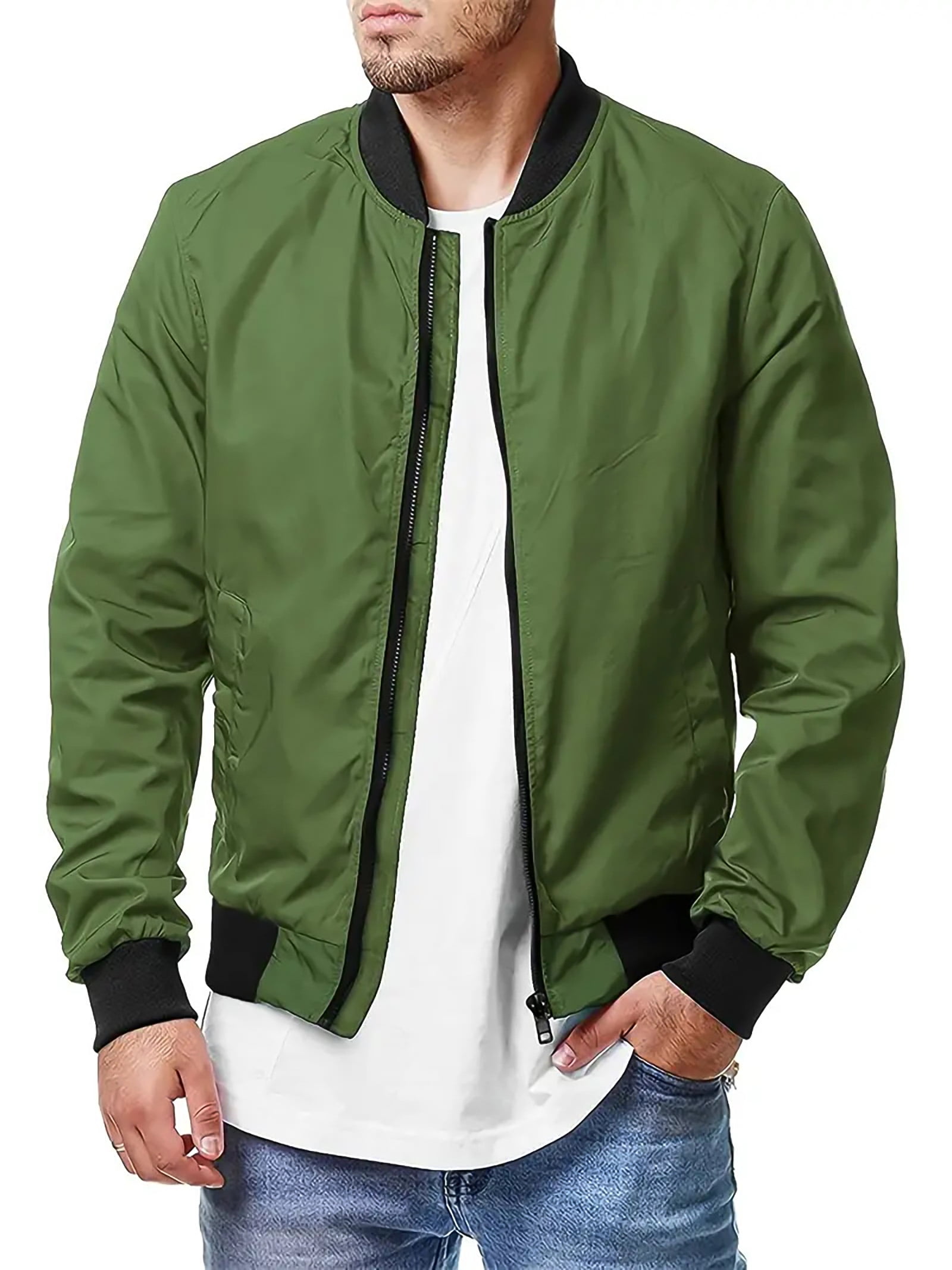 LZHGirlshop Men's Lightweight Bomber Jacket Casual Windbreaker Flight ...