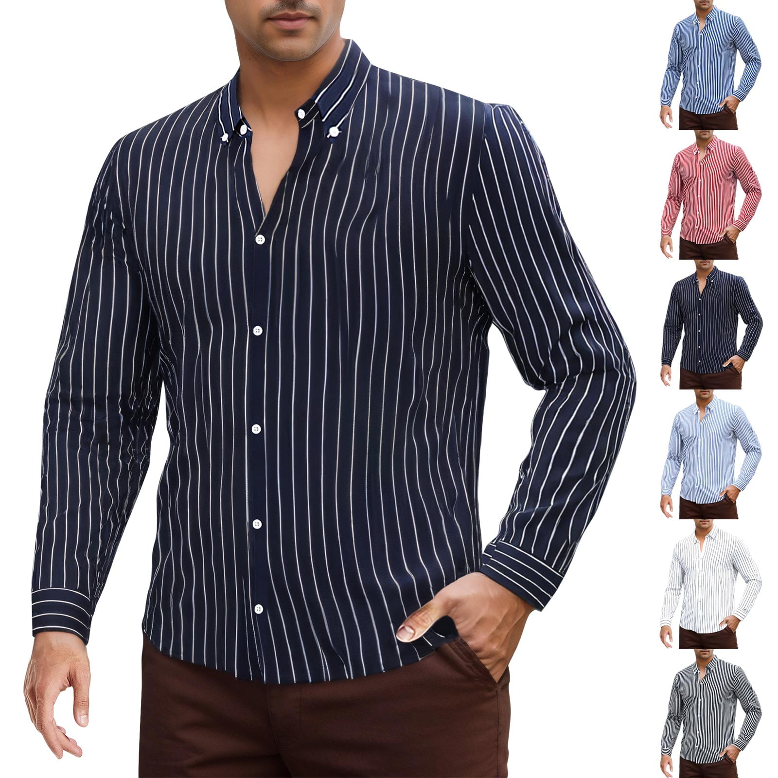 LZHGirlshop Mens Button Down Shirts Fit Stretch Streak Print Business ...