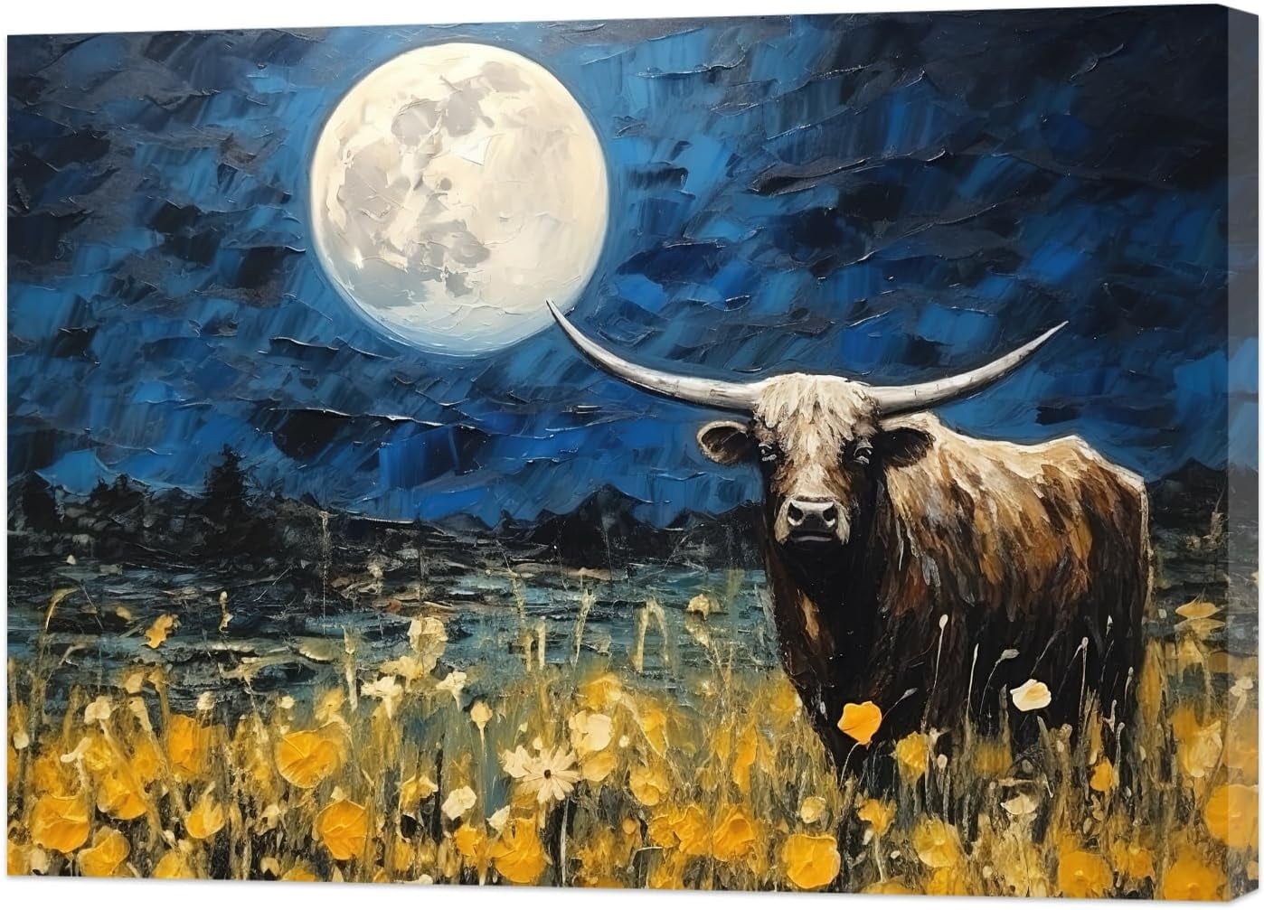 LZIMU Highland Cow Canvas Wall Art Abstract Cattle And Full Moon ...