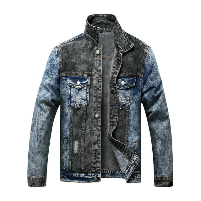 LZLER 2 Color Jean Jacket for Men Distressed Ripped Denim Jacket - Walmart.com