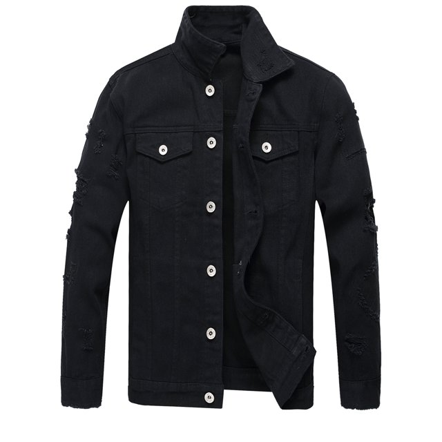 LZLER Black Jean Jacket for Men Classic Denim Jacket with Hole - Walmart.com