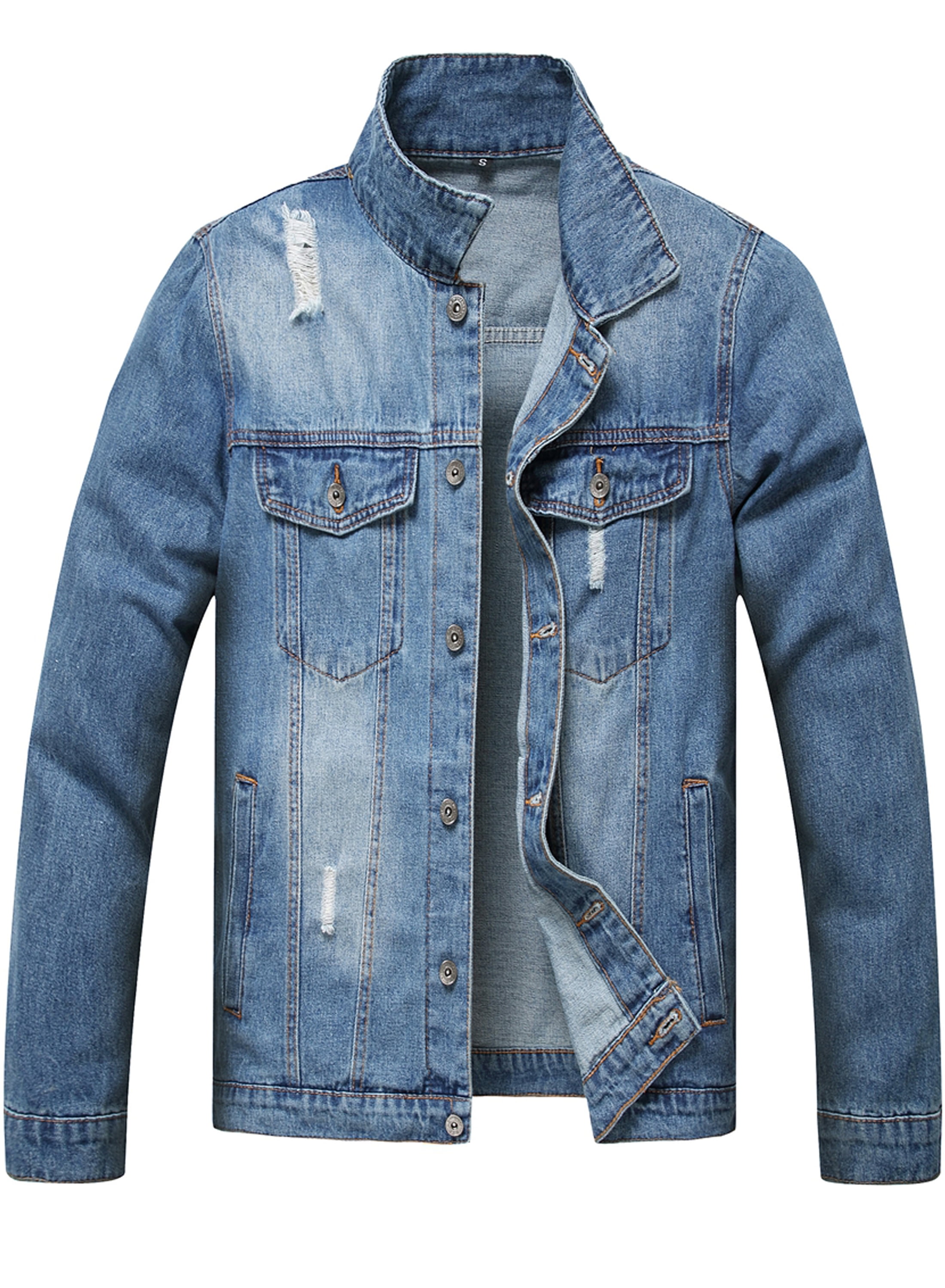 LZLER Classic Jean Jacket for Men Slim Denim Jacket with Hole - Walmart.com