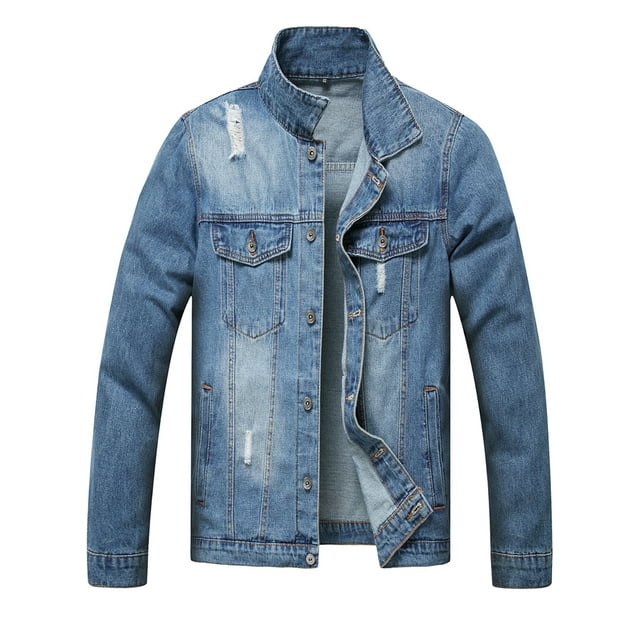 LZLER Classic Jean Jacket for Men Slim Denim Jacket with Hole - Walmart.com