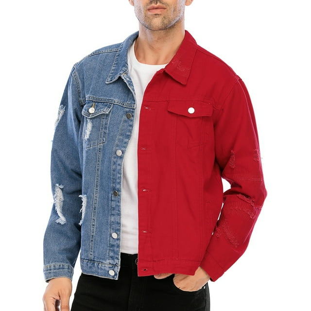 LZLER Jean Jackets for Men Ripped Color Block Denim Jacket - Walmart.com