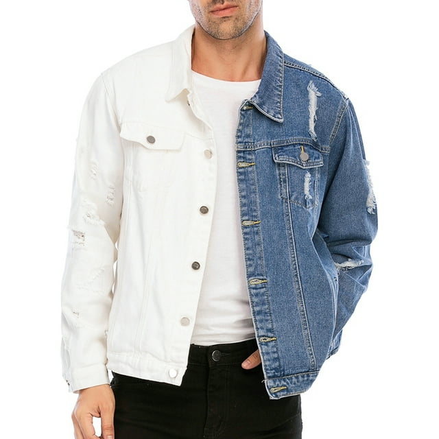 LZLER Jean Jackets for Men Ripped Color Block Denim Jacket - Walmart.com