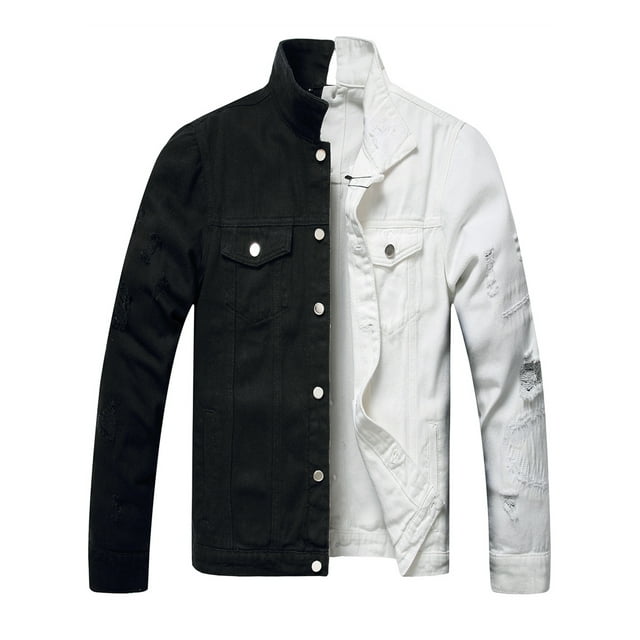 LZLER Jean Jackets for Men Ripped Color Block Denim Jacket - Walmart.com