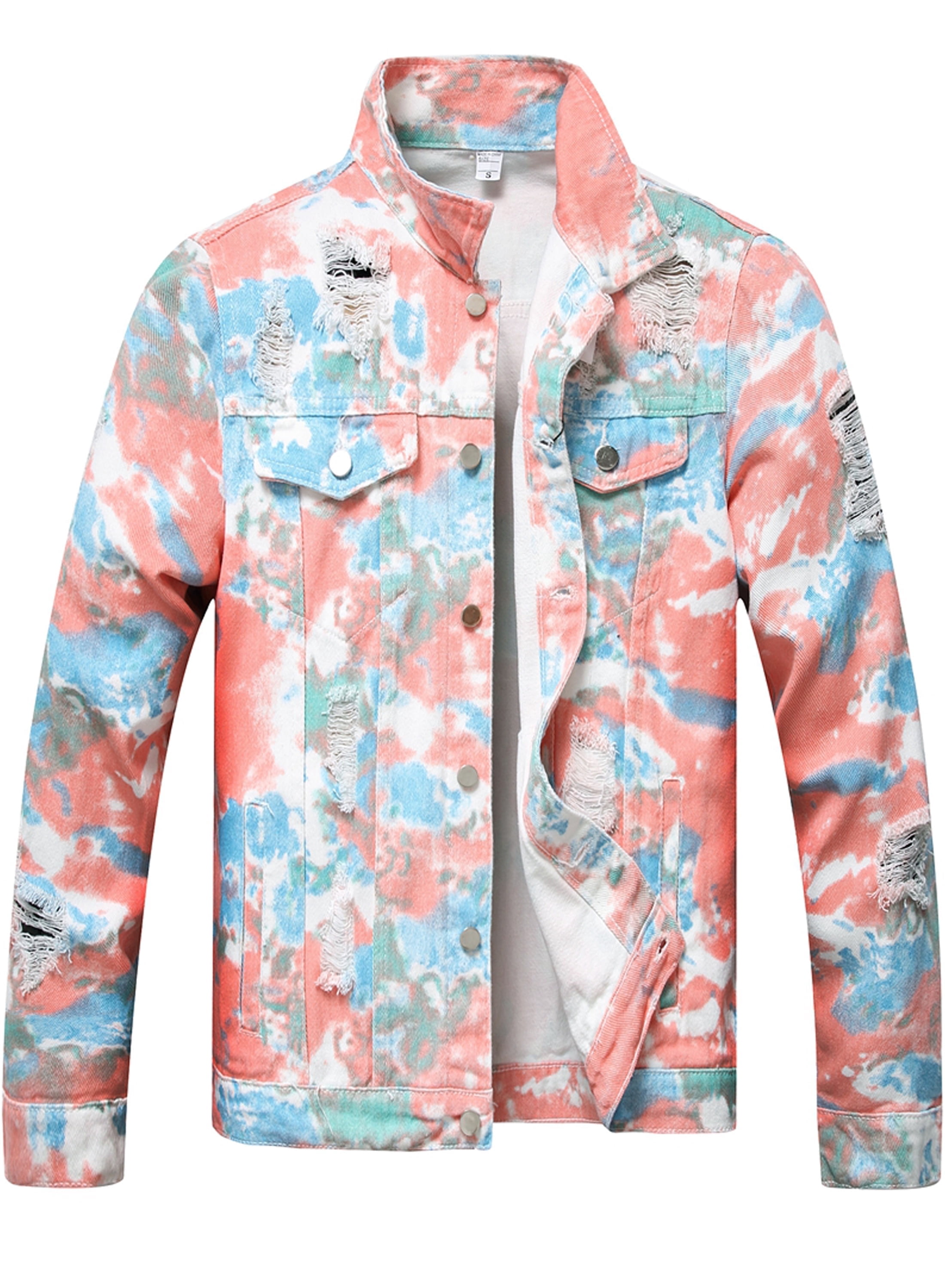 LZLER Men Jean Jackets Fashion Ripped Pink Denim Jackets - Walmart.com