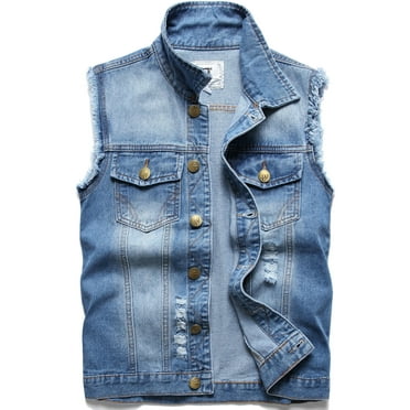 Bcfgryg Denim Vest Men Lapel Sleeveless Slim Fit Retro Ripped Casual ...