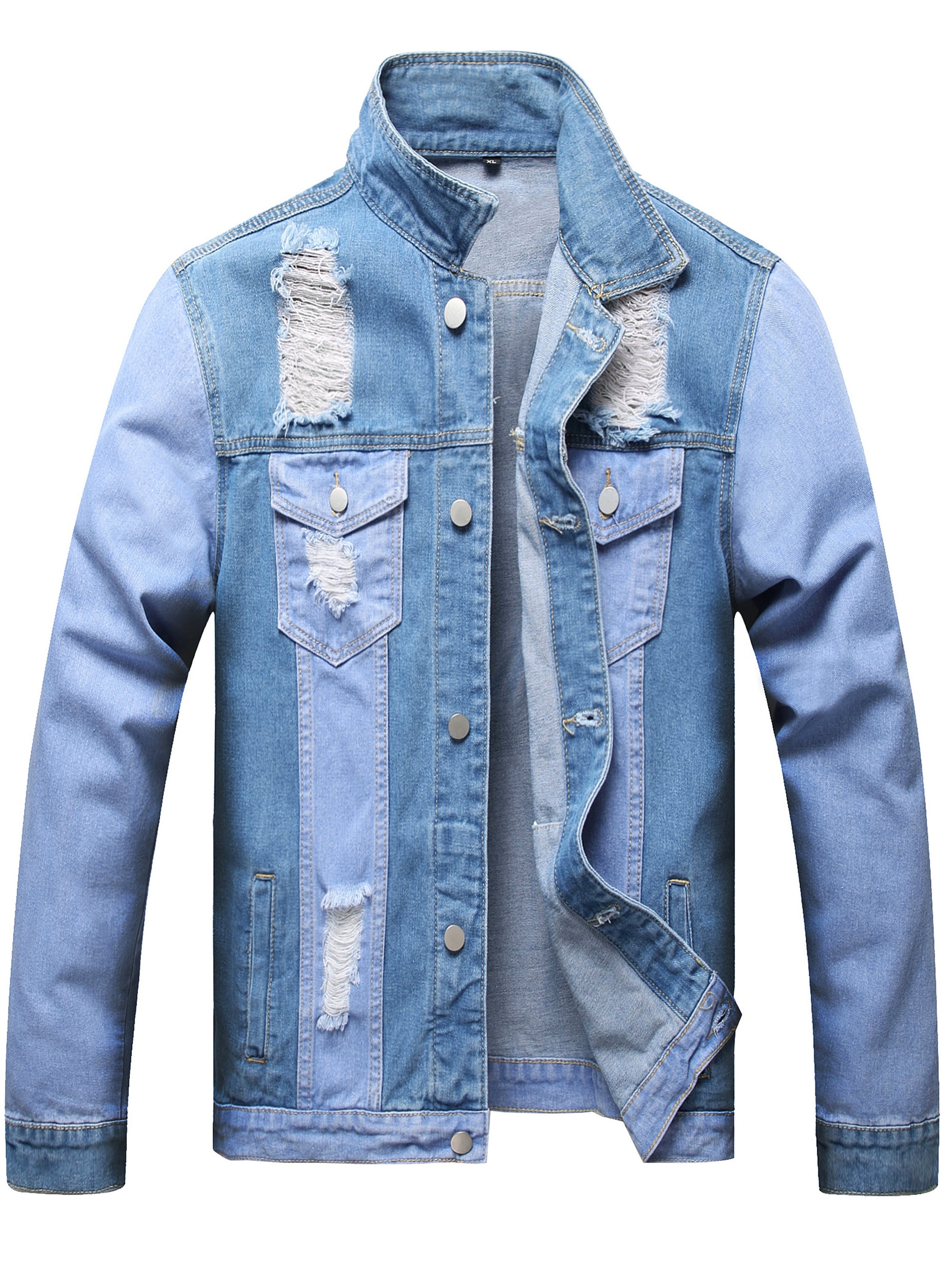 LZLER Mens Jean Jacket Classic Ripped Color Block Denim Jacket ...
