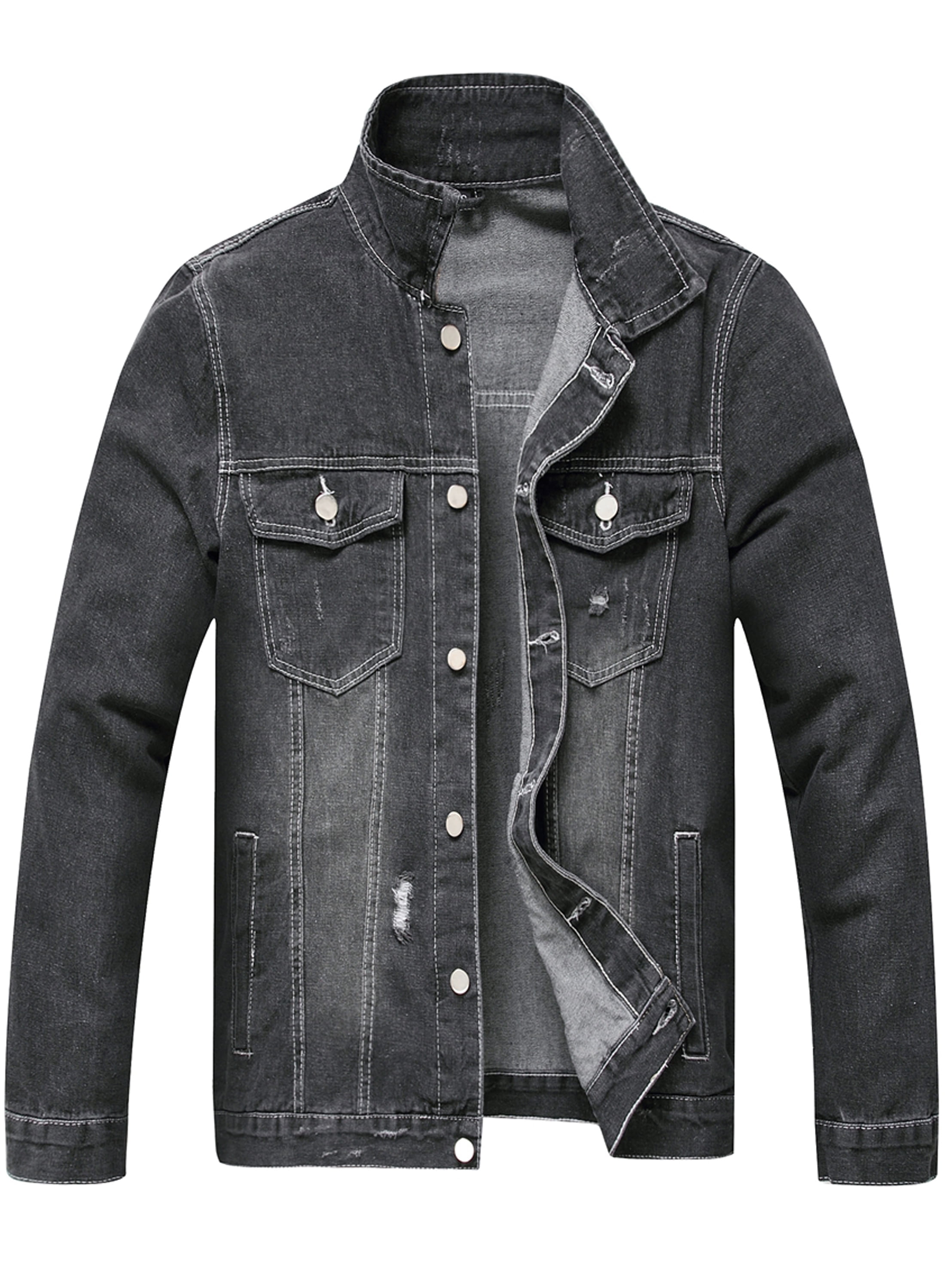 LZLER Mens Jean Jackets Ripped Casual Black Denim Jacket - Walmart.com