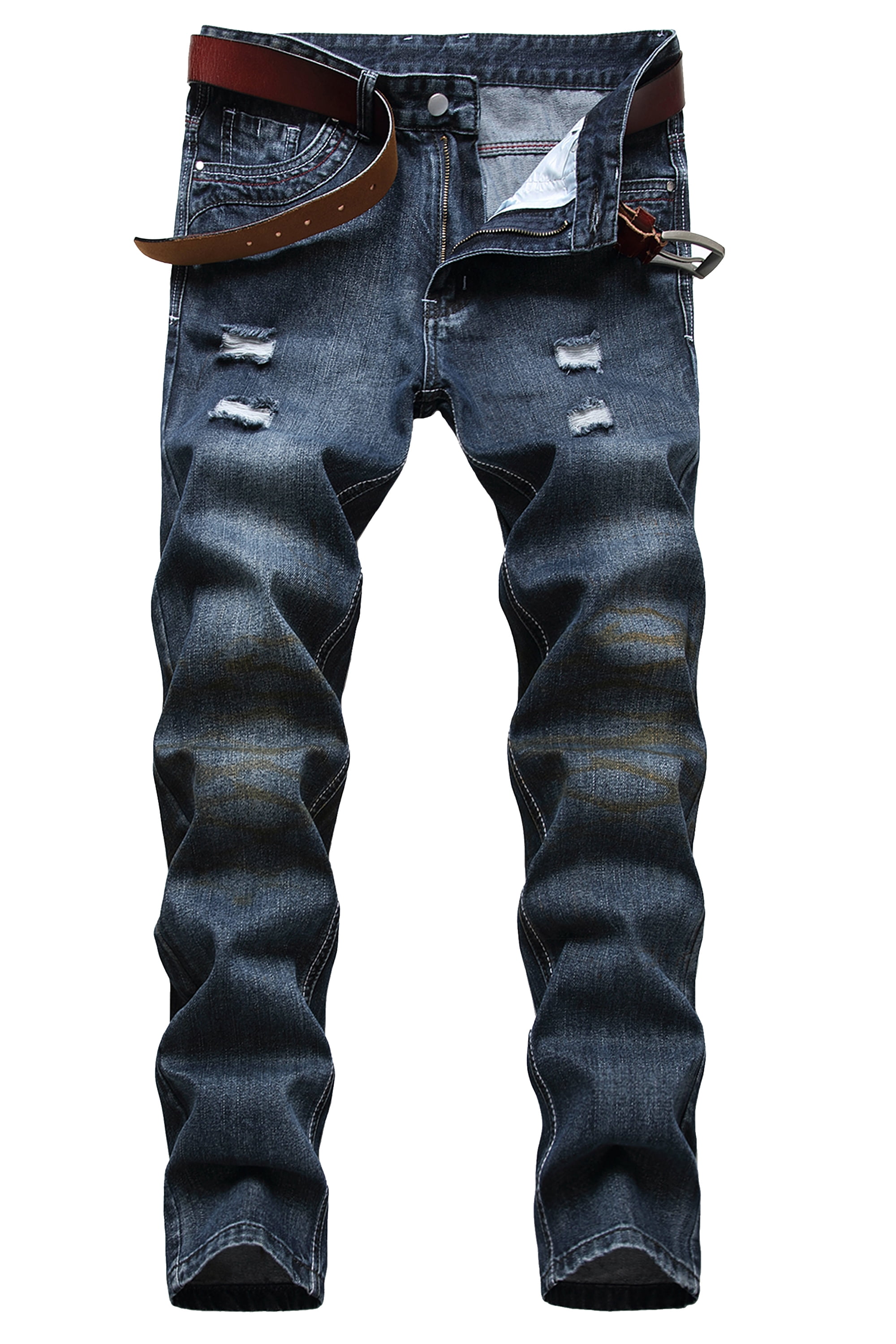 LZLER Mens Jeans Slim Fit Ripped Fashion Straight Leg Denim Pants ...