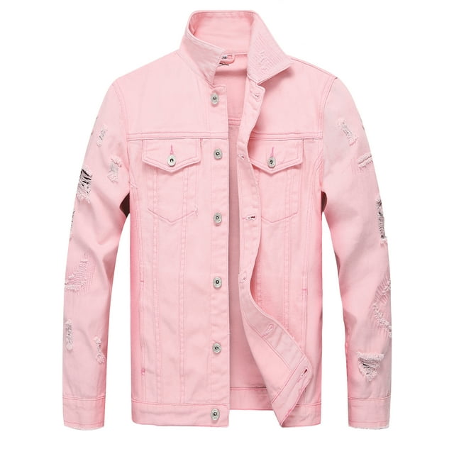 LZLER Ripped Jean Jacket for Men Pink Fashion Denim Jacket Men - Walmart.com