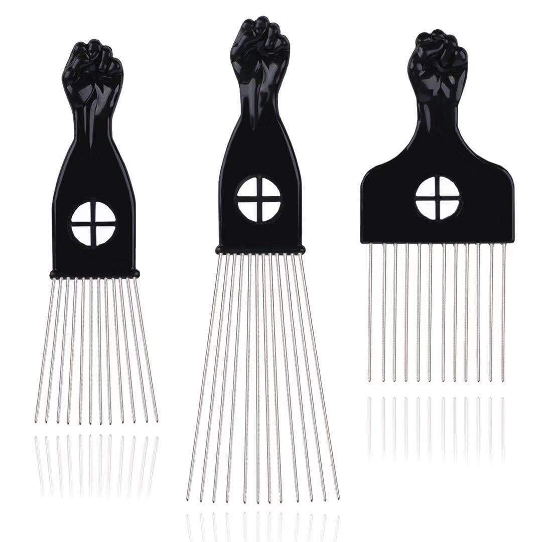 LZLINGMEI 3 PackHair Picks - Black Metal Afro Combs for Hair Styling, Fist Pick for Women and ...