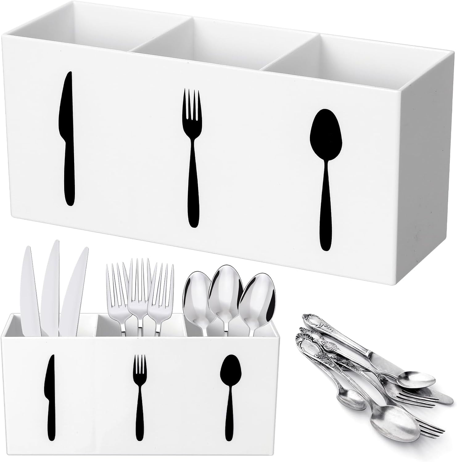LZLINGMEI Acrylic Cutlery Storage Organizer Bin Silverware Caddy ...