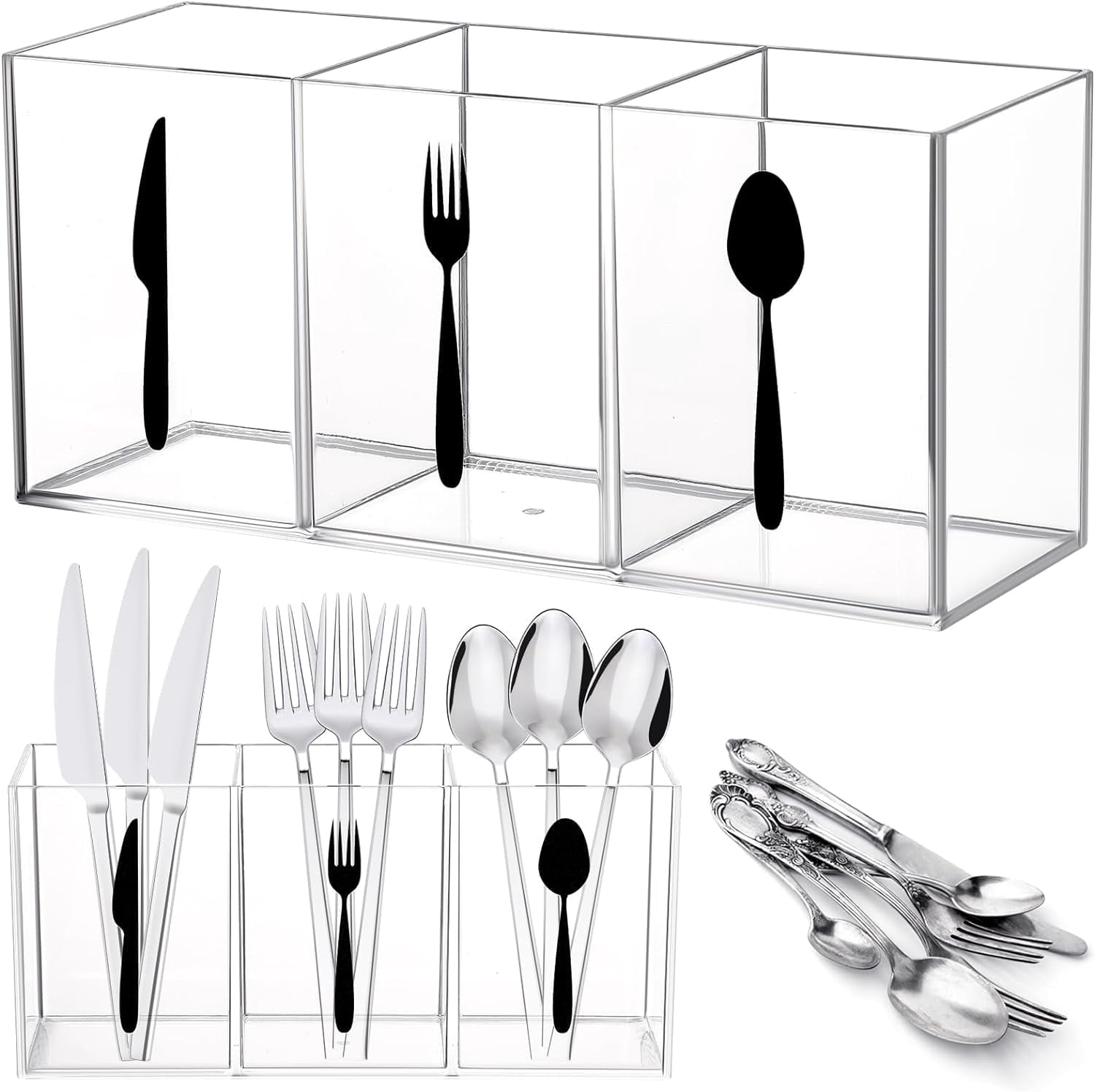 LZLINGMEI 1PC Acrylic Cutlery Storage Organizer,Silverware Caddy ...
