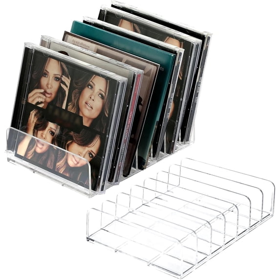 LZLINGMEI Clear CD Holder, 7 Slot DVD Storage Rack Holds 14 CDs ...