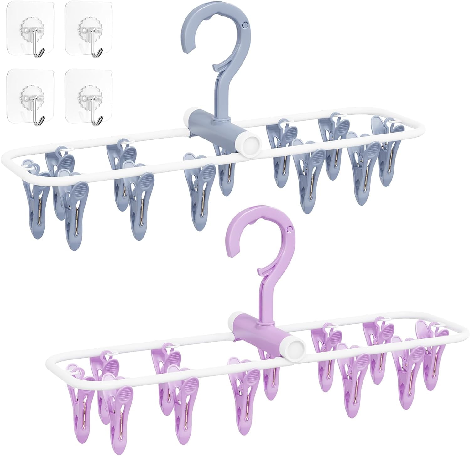 LZLINGMEI Clothes Drying Hanger with 12 Clips, 2 Pack Folding Portable ...