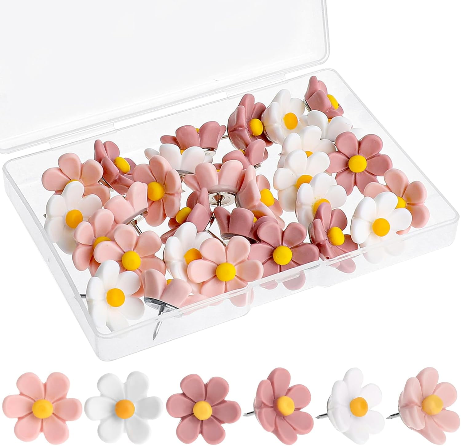 LZLINGMEI Flower Push Pins, 30pcs Cute Push Pins for Bulletin Board ...