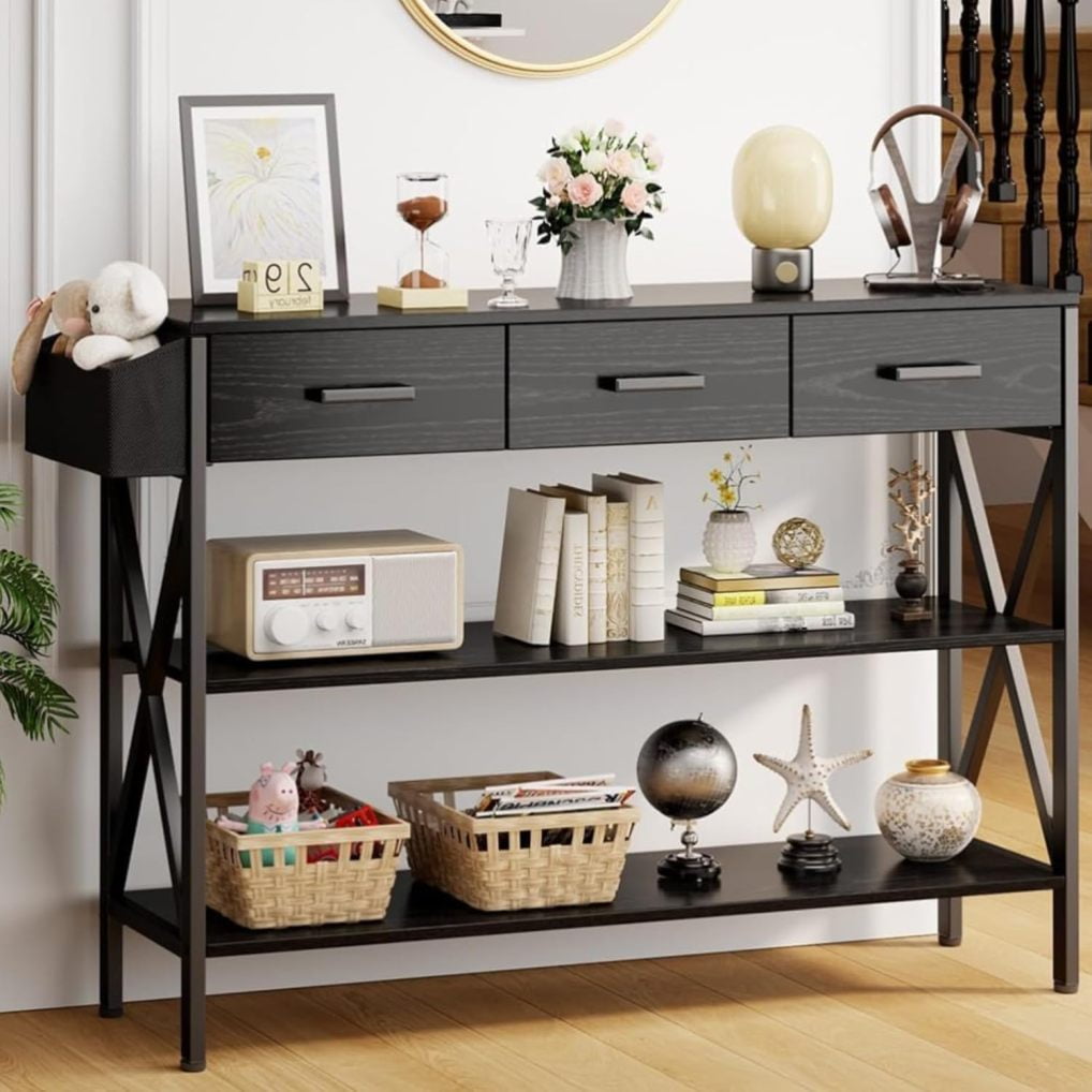 LZQP 47" Console Table with 3 Drawers, Industrial Entryway Table with 3 ...