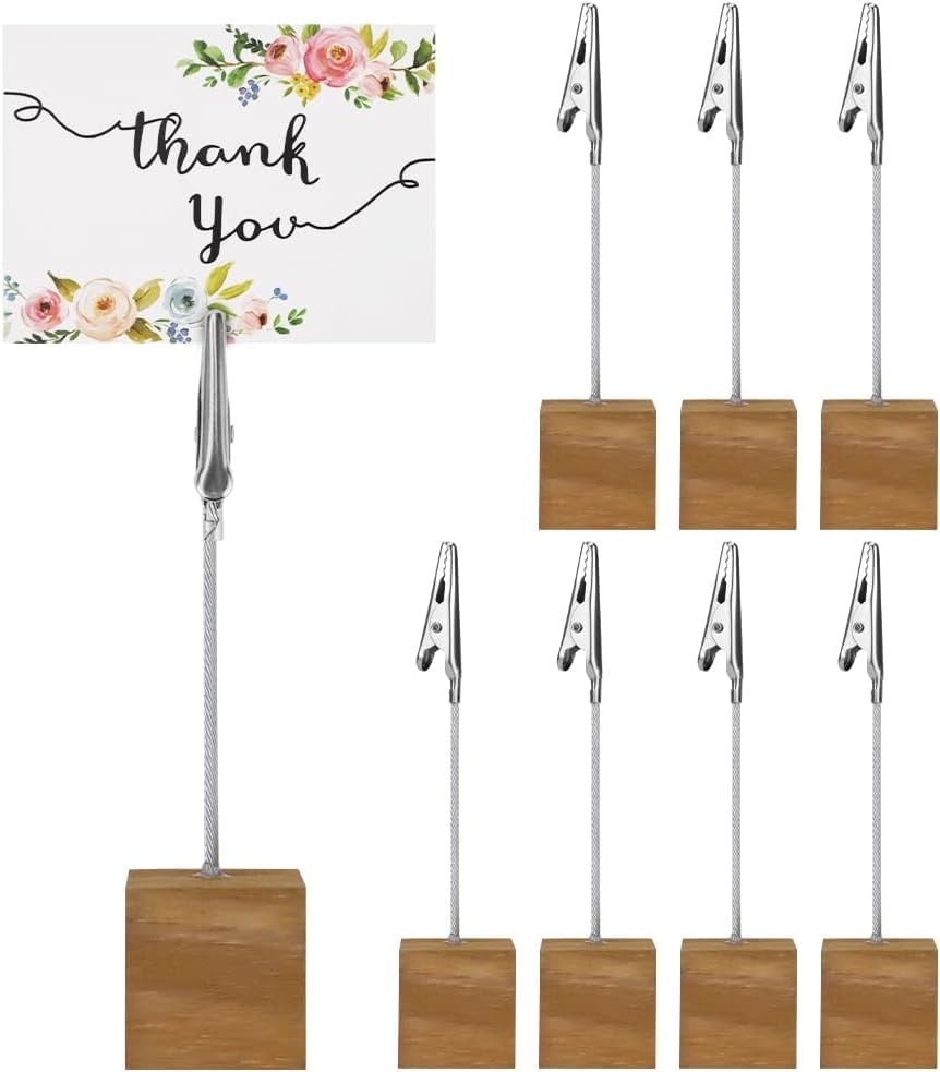 LZYMSZ Wooden Memo Clips Holder, 8PC Picture Holders, Log Base Photo ...