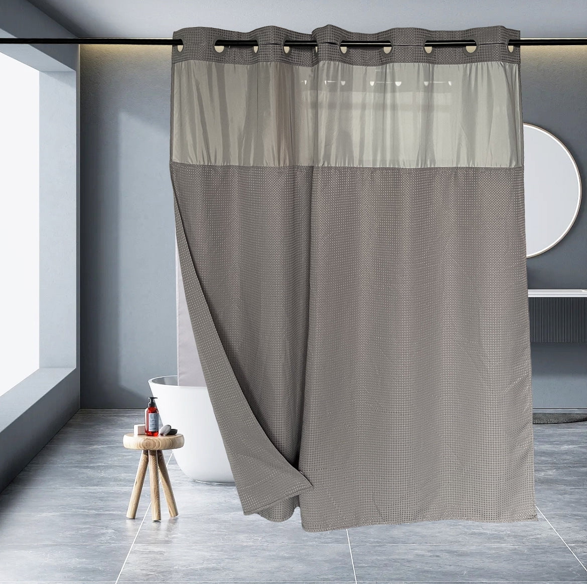 LZYoehin Hookless Fabric Shower Curtain with Snap Lining, Waffle ...