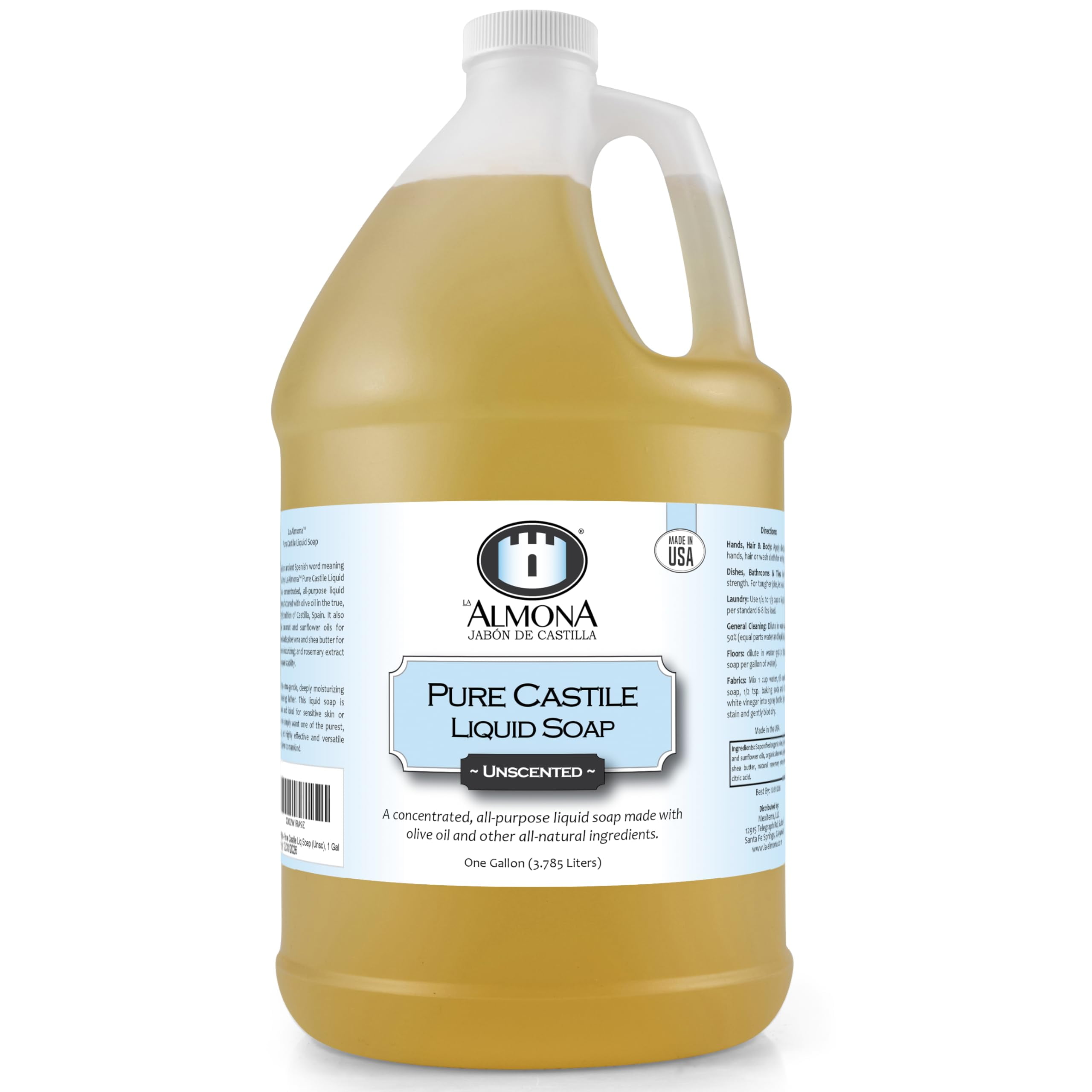 La Almona - Pure IRF13 Castile Liquid Soap, UNSCENTED, 1 Gallon ...
