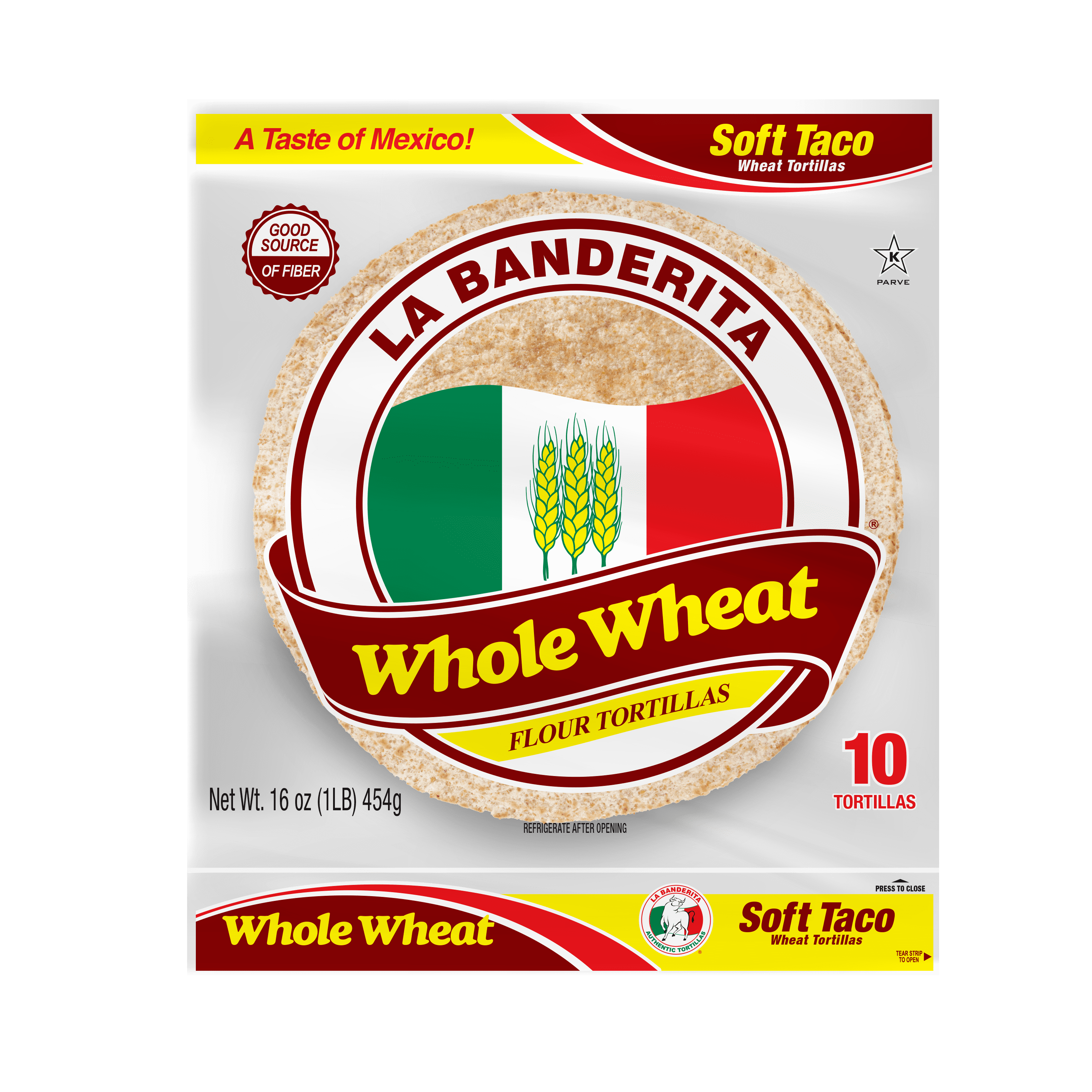 La Banderita Whole Wheat Flour Tortillas, 16 oz, 10 Count, Soft Taco ...