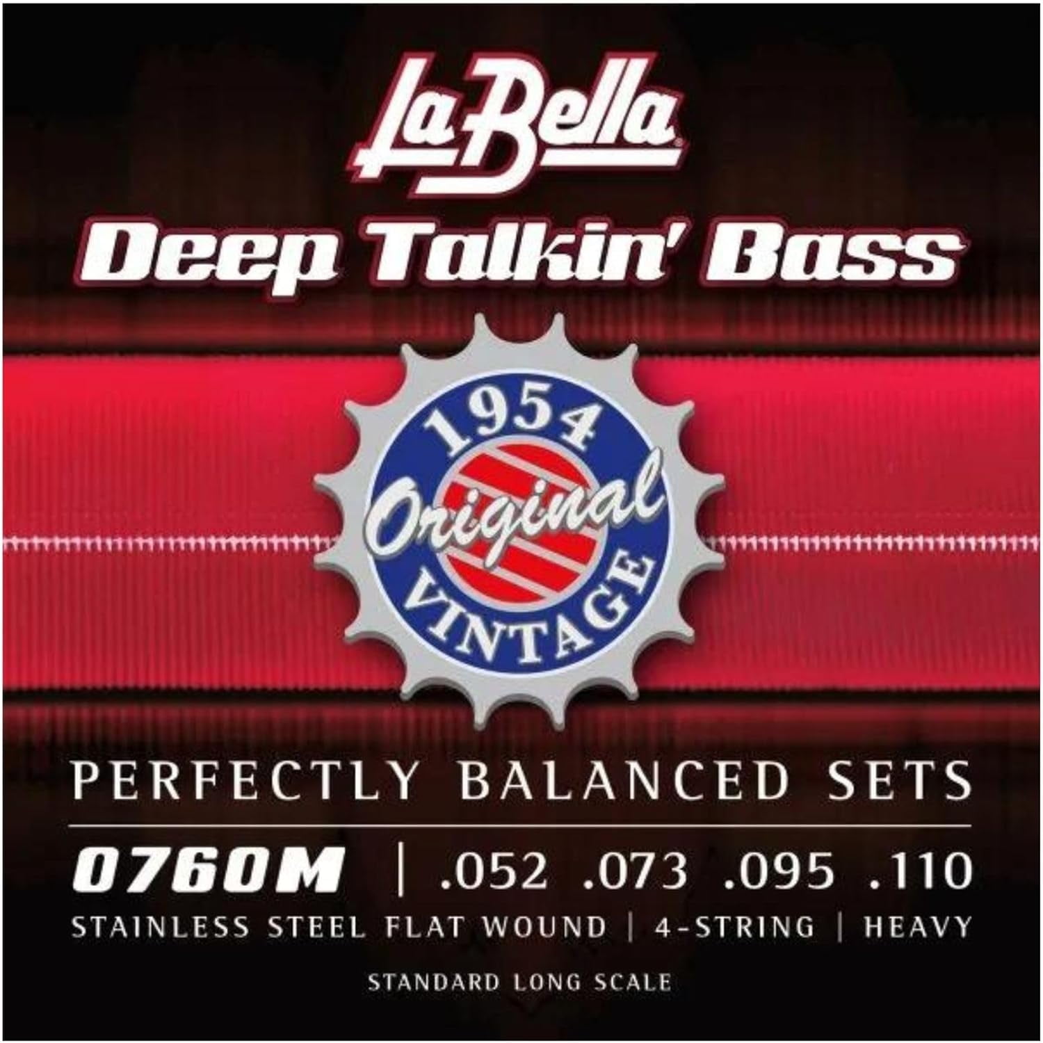 La Bella 0760M Deep Talkin' Bass Strings, Stainless Steel Flat Wound, 1954 Original (52-110 ...