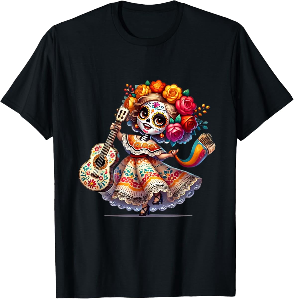 La Catrina Hispanic Heritage Month Mexican Flower T-Shirt, F885 Tshirt ...