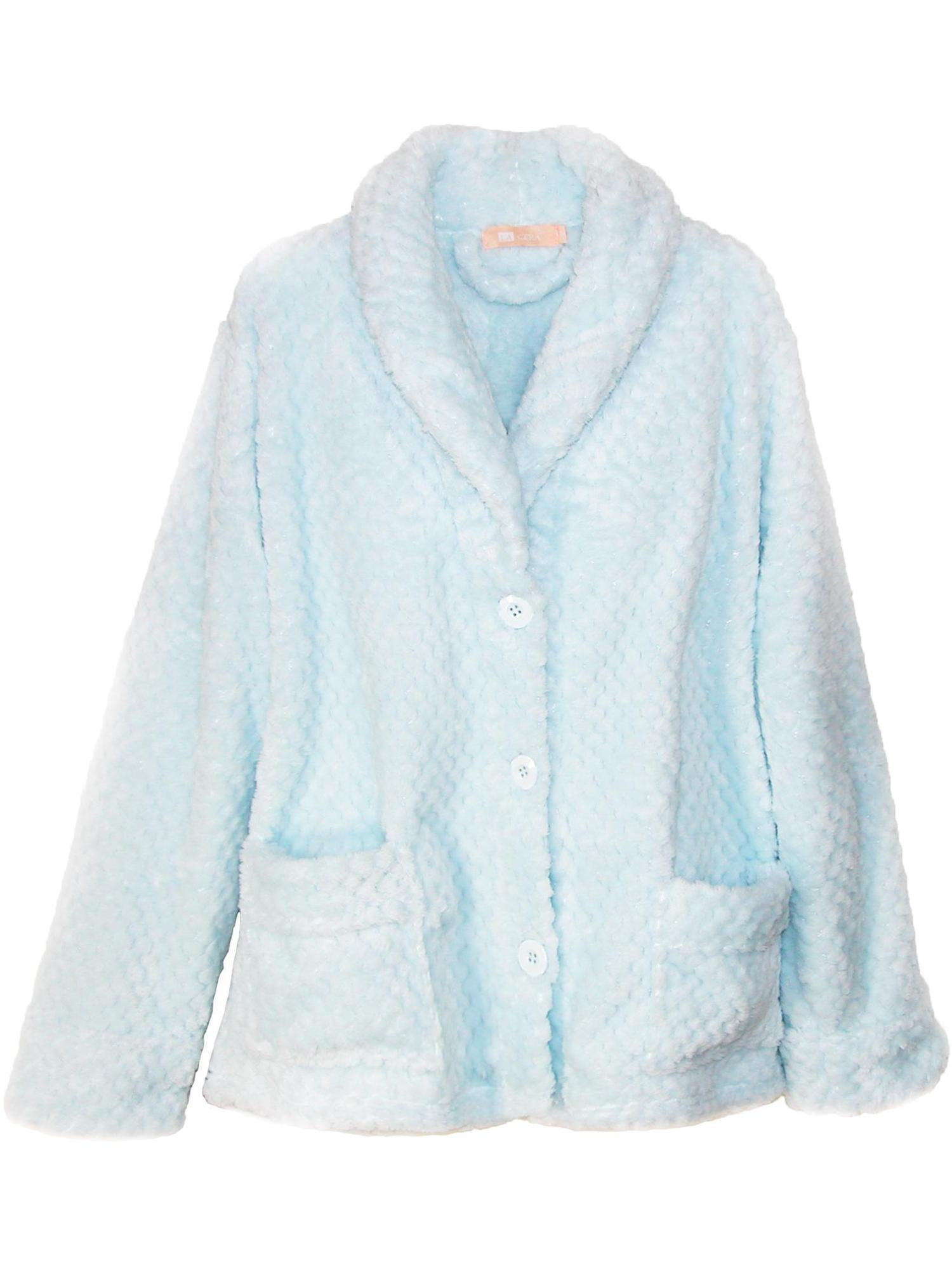Women's La Cera 8825 100% Polyester Honeycomb Fleece Bed Jacket (Blue M ...