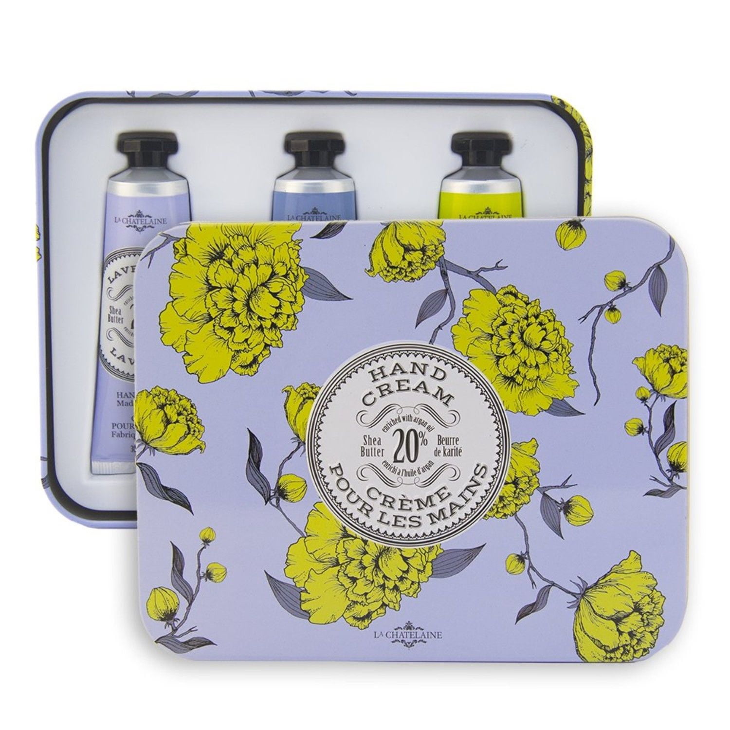 La Chatelaine 20% Shea Butter Hand Cream Tin Gift Set, 3 x 1fl oz with ...