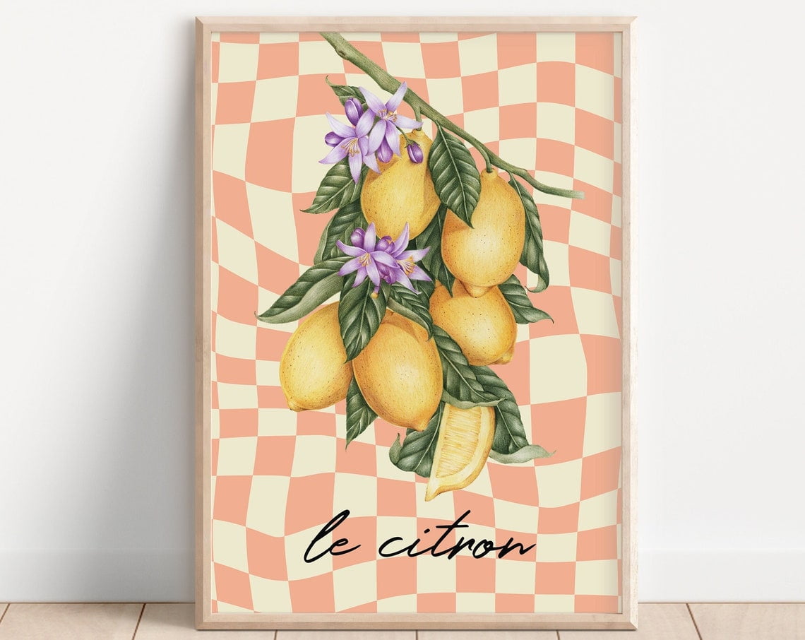 La Citron Print - Checkerboard, Pastel Aesthetic, French, Trippy Hippie ...