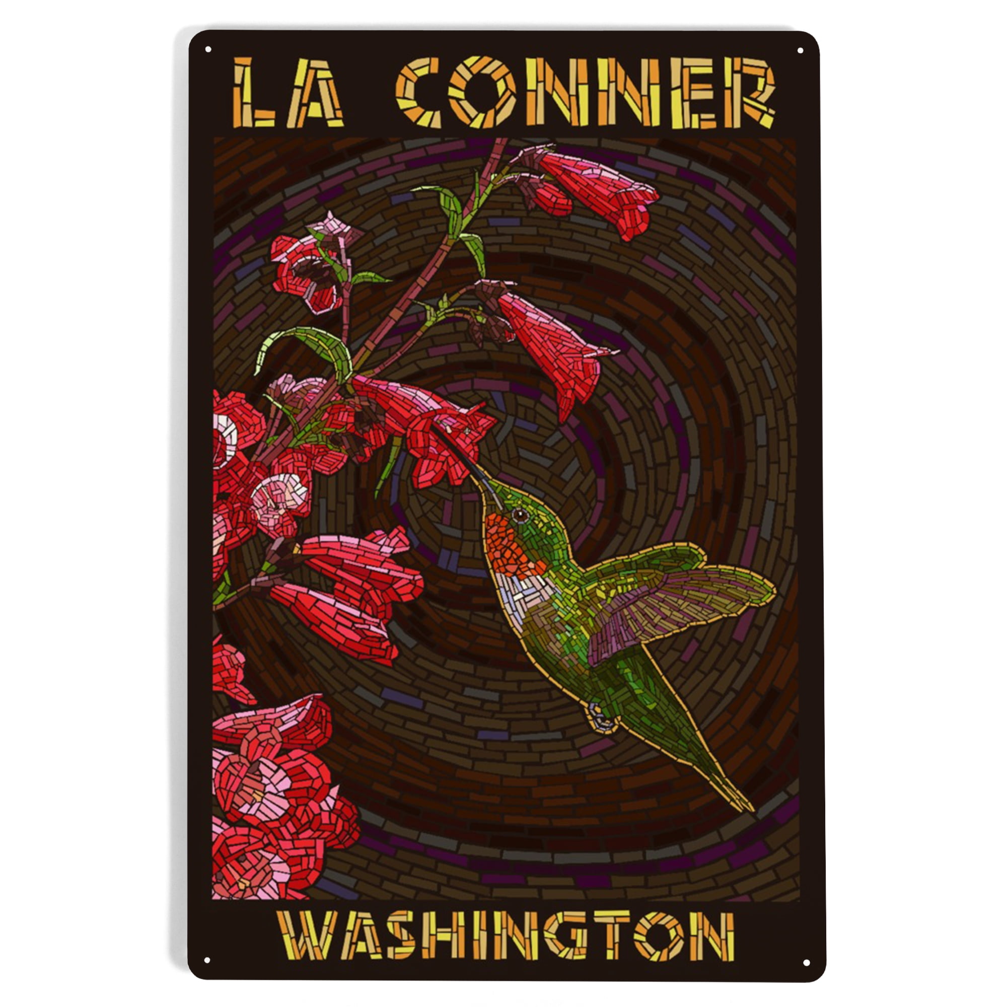 La Conner, Washington, Hummingbird Paper Mosaic (12x18 Aluminum Art ...
