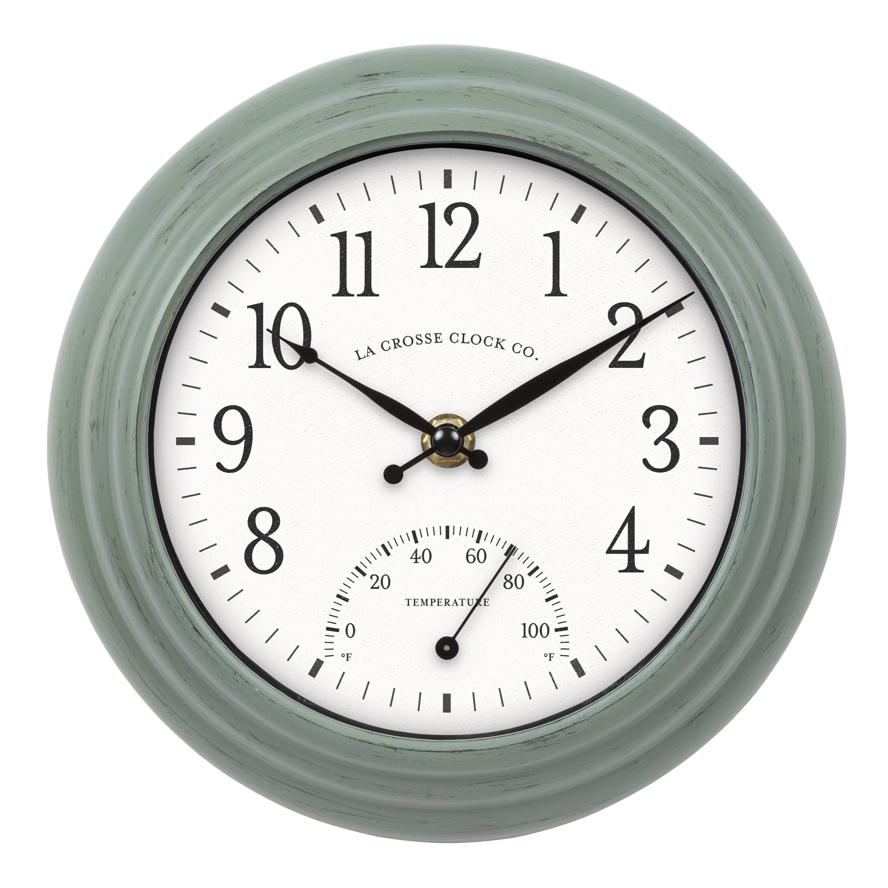 "La Crosse 8"" Sage Green Indoor/Outdoor Quartz Analog Clock with Temp ...
