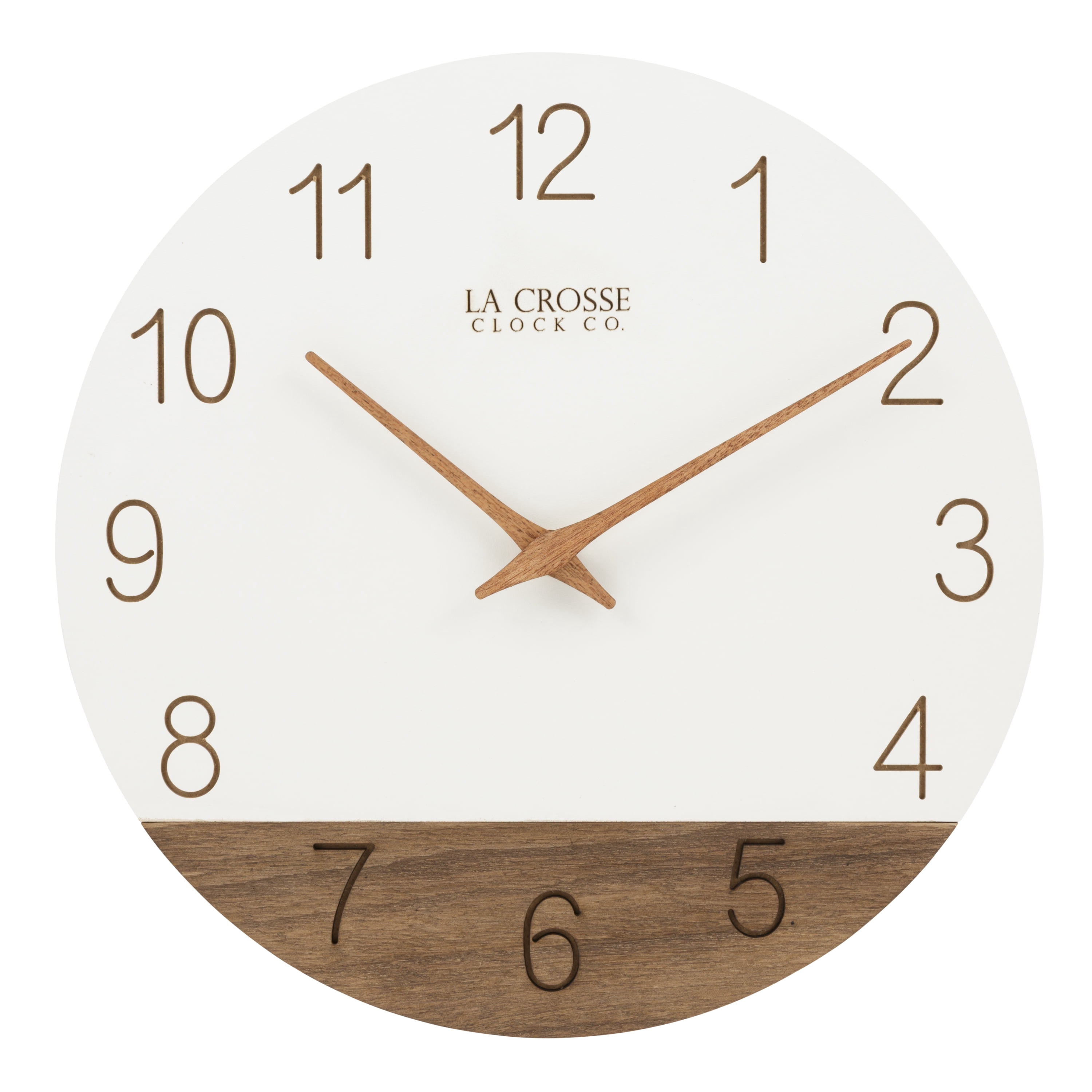 La Crosse Clock 12" Sierra Wood White-Brown Contemporary Quartz Analog ...