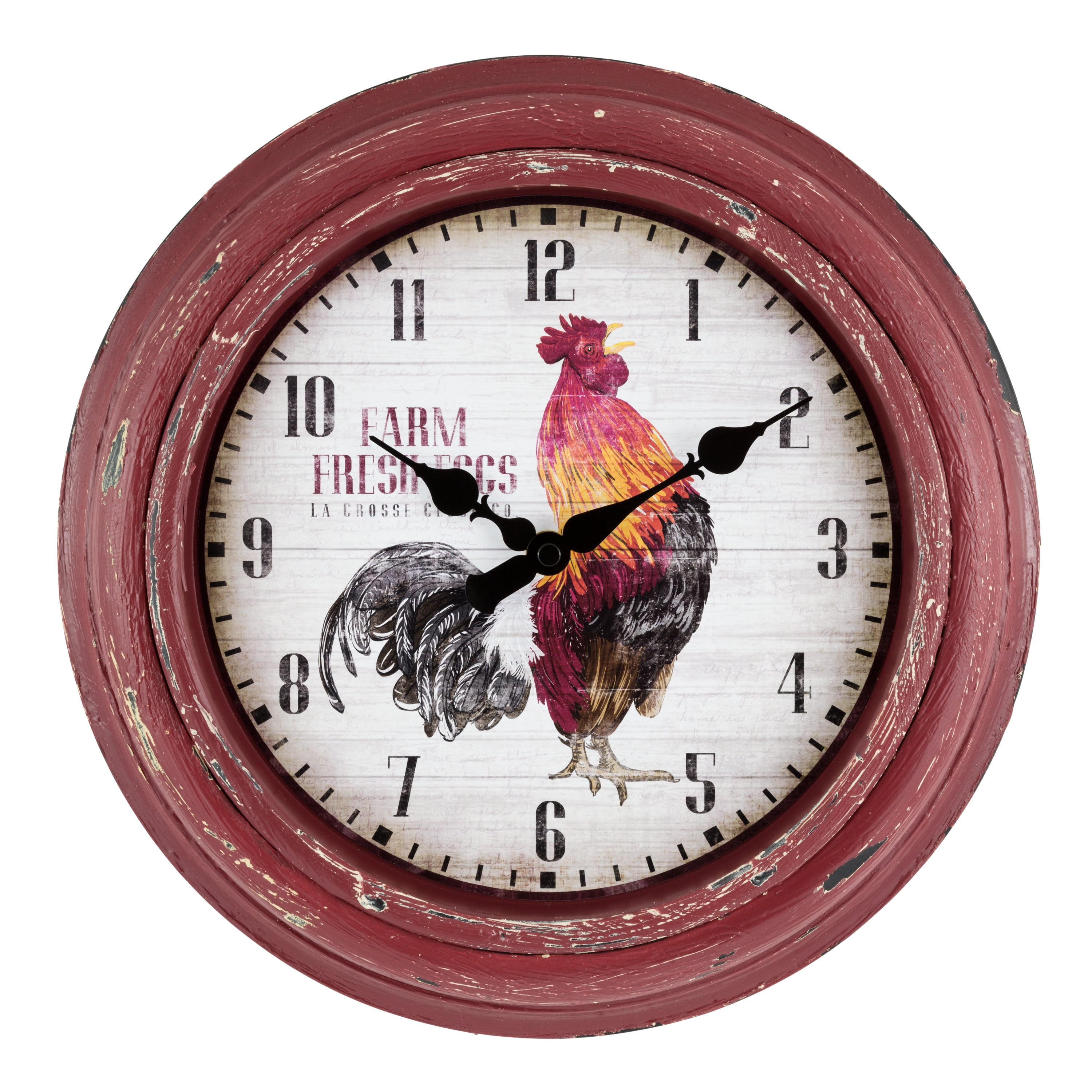 La Crosse Clock 12-Inch Red Rooster Distressed Quartz Analog Wall Clock ...