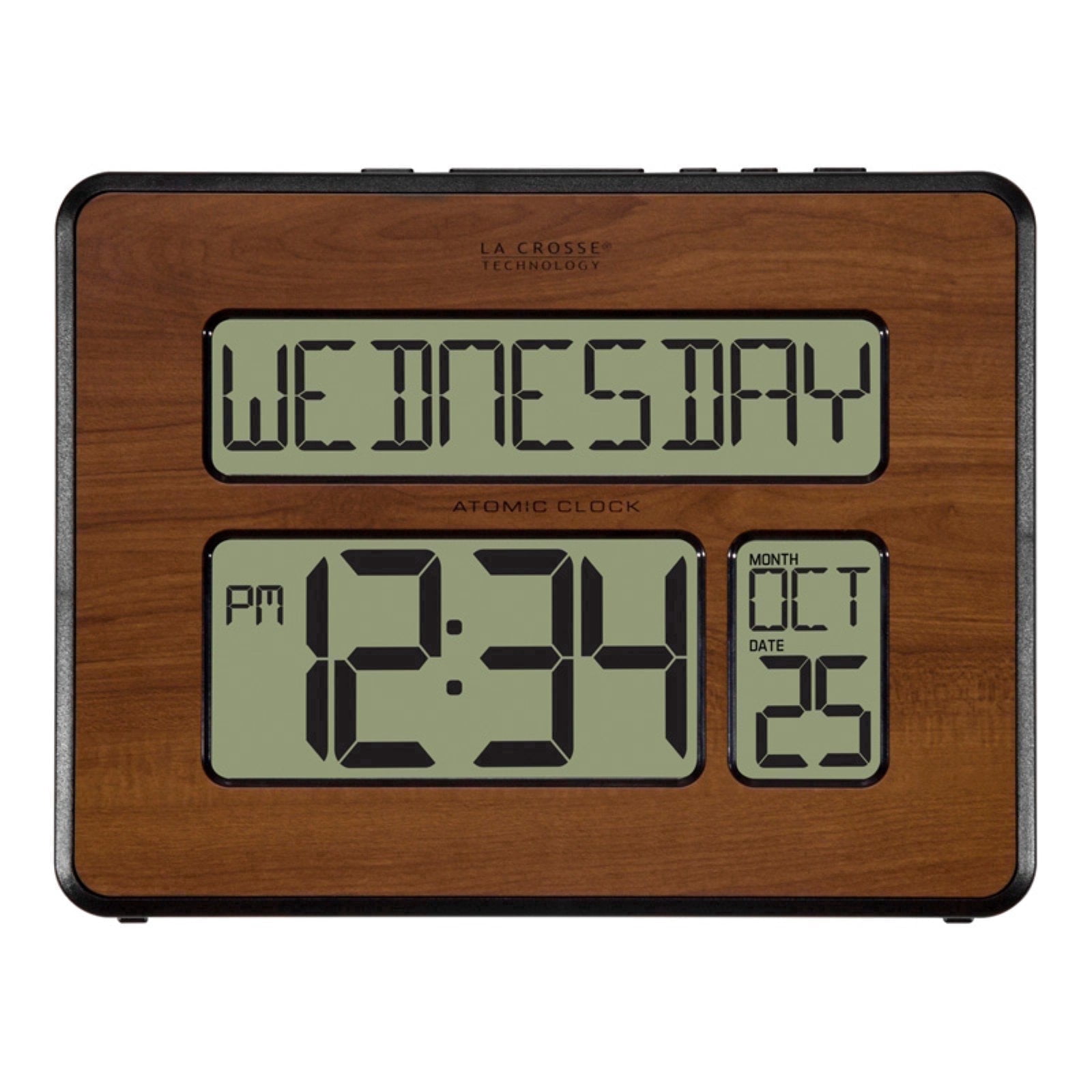 La Crosse Technology Atomic Full Calendar Digital Clock, Walnut, Extra ...