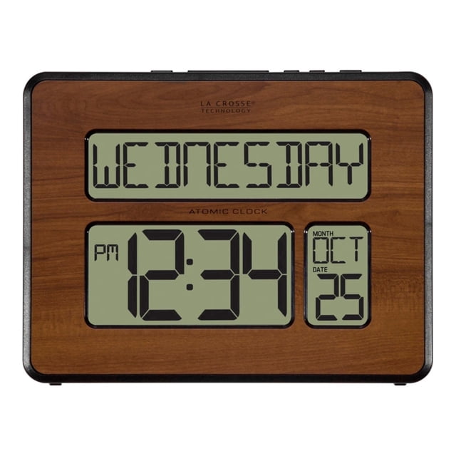 La Crosse Technology Atomic Full Calendar Digital Clock, Walnut, Extra ...