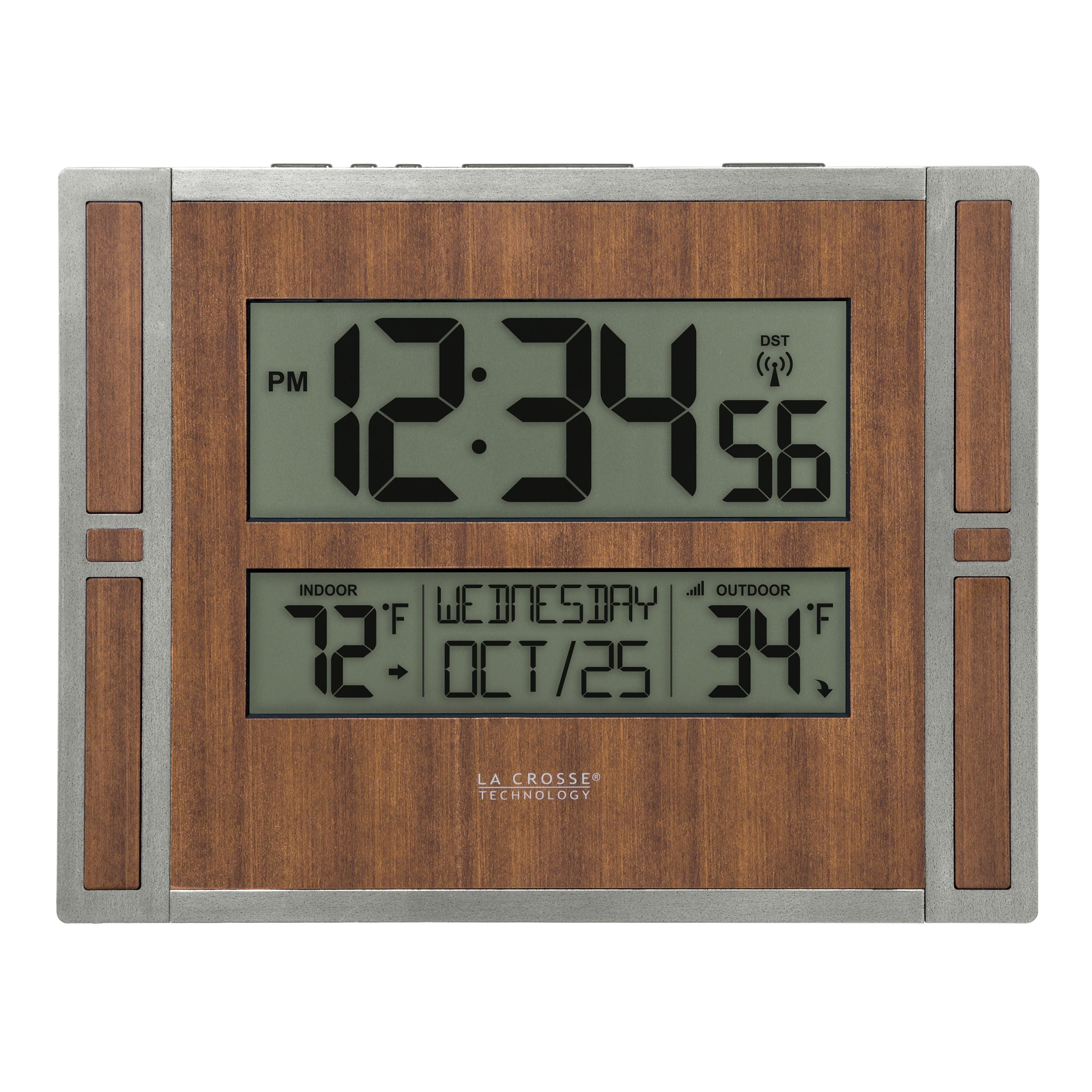La Crosse Technology Brown/Gray Atomic Digital Clock with Temperature ...