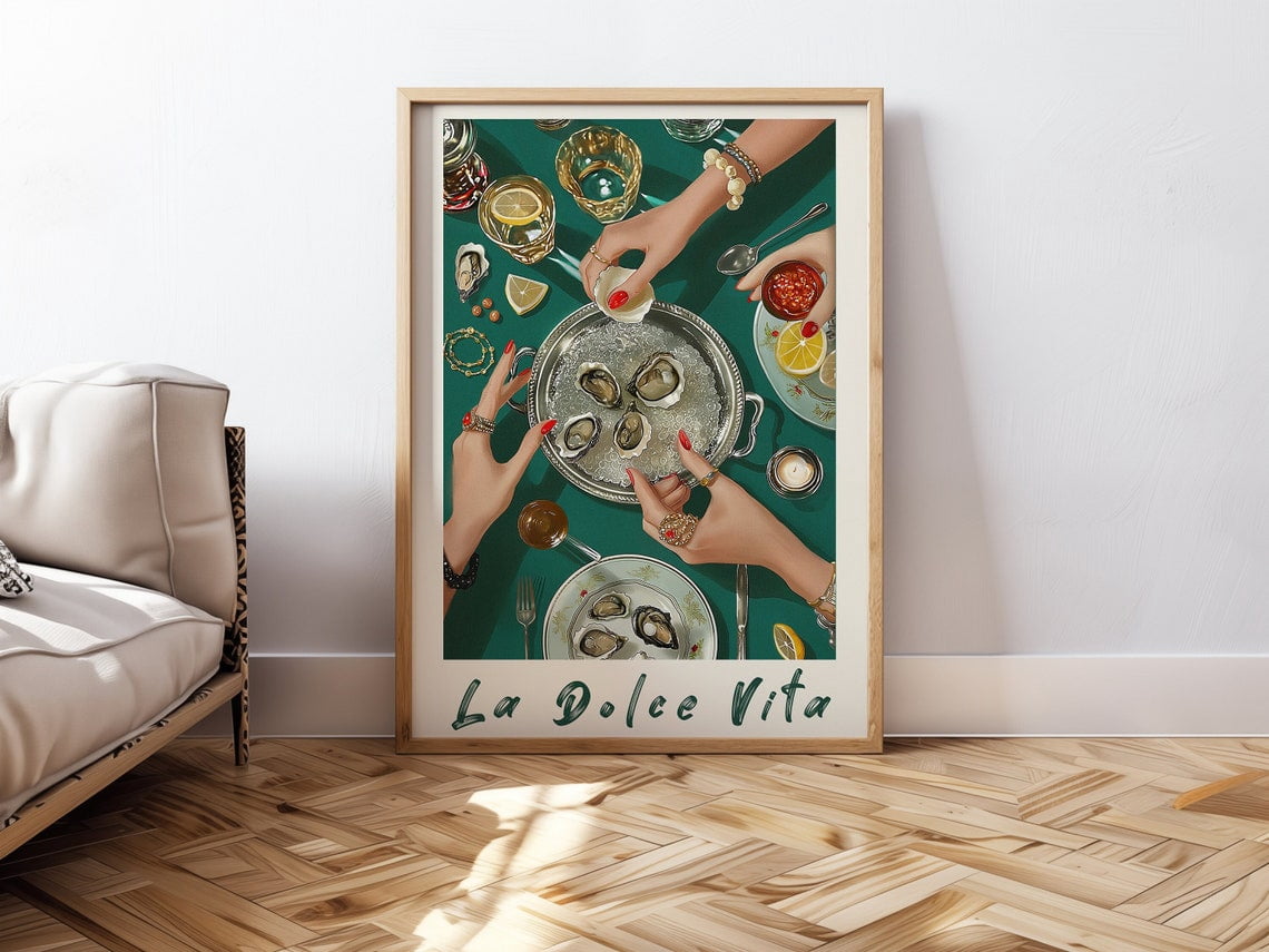 La Dolce Vita Green Italian Kitchen Wall Art, Unframed Paper Print Size ...