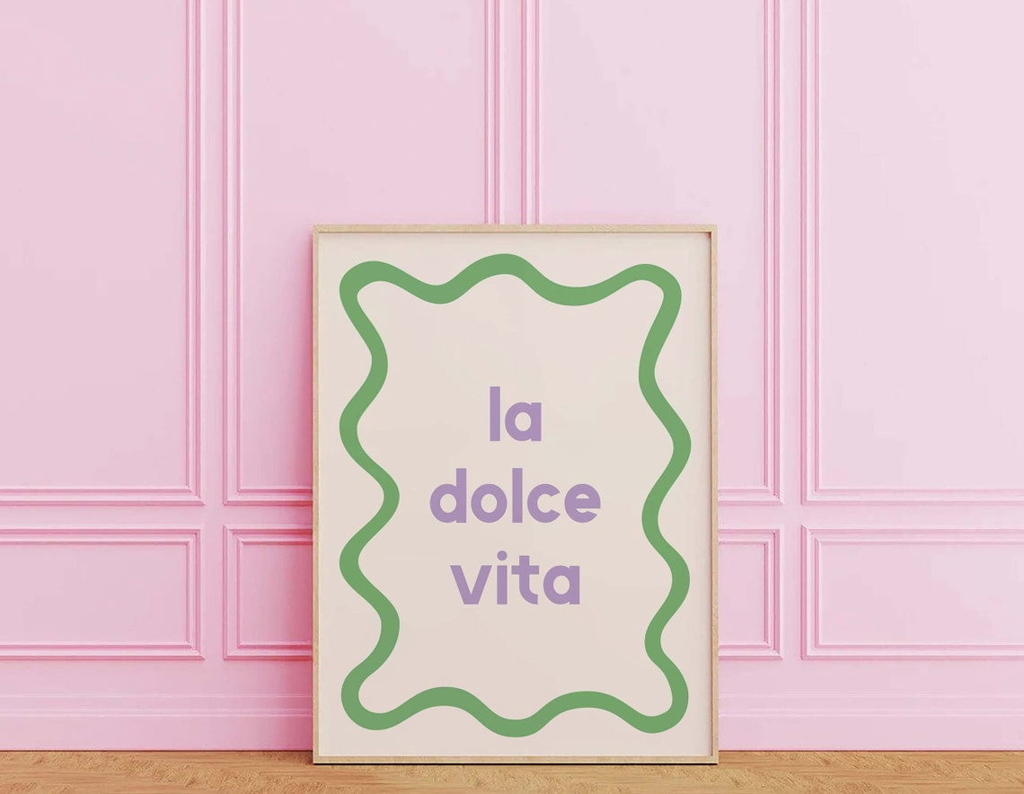 La Dolce Vita Poster Cute Italian Wall Art Green Trendy Retro Text ...